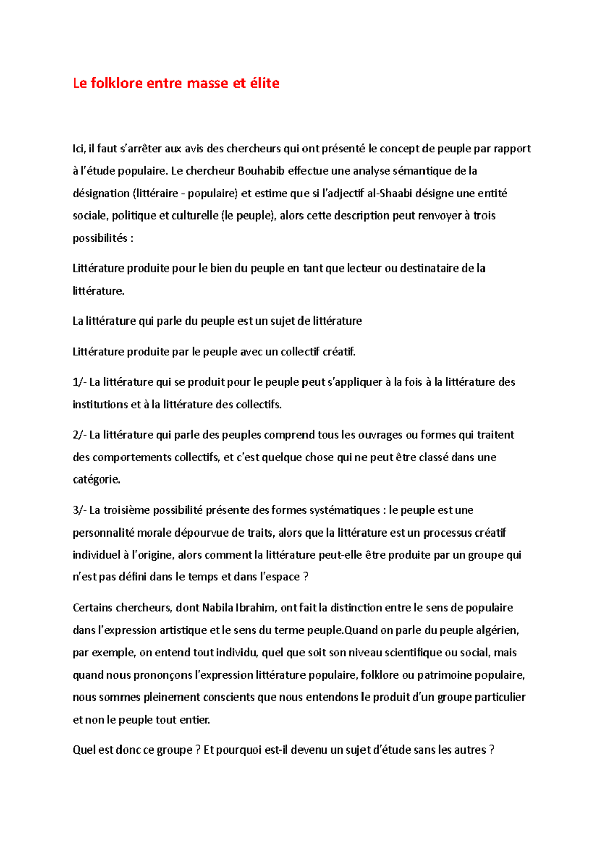 Le folklore entre masse et élite - Le chercheur Bouhabib effectue une ...