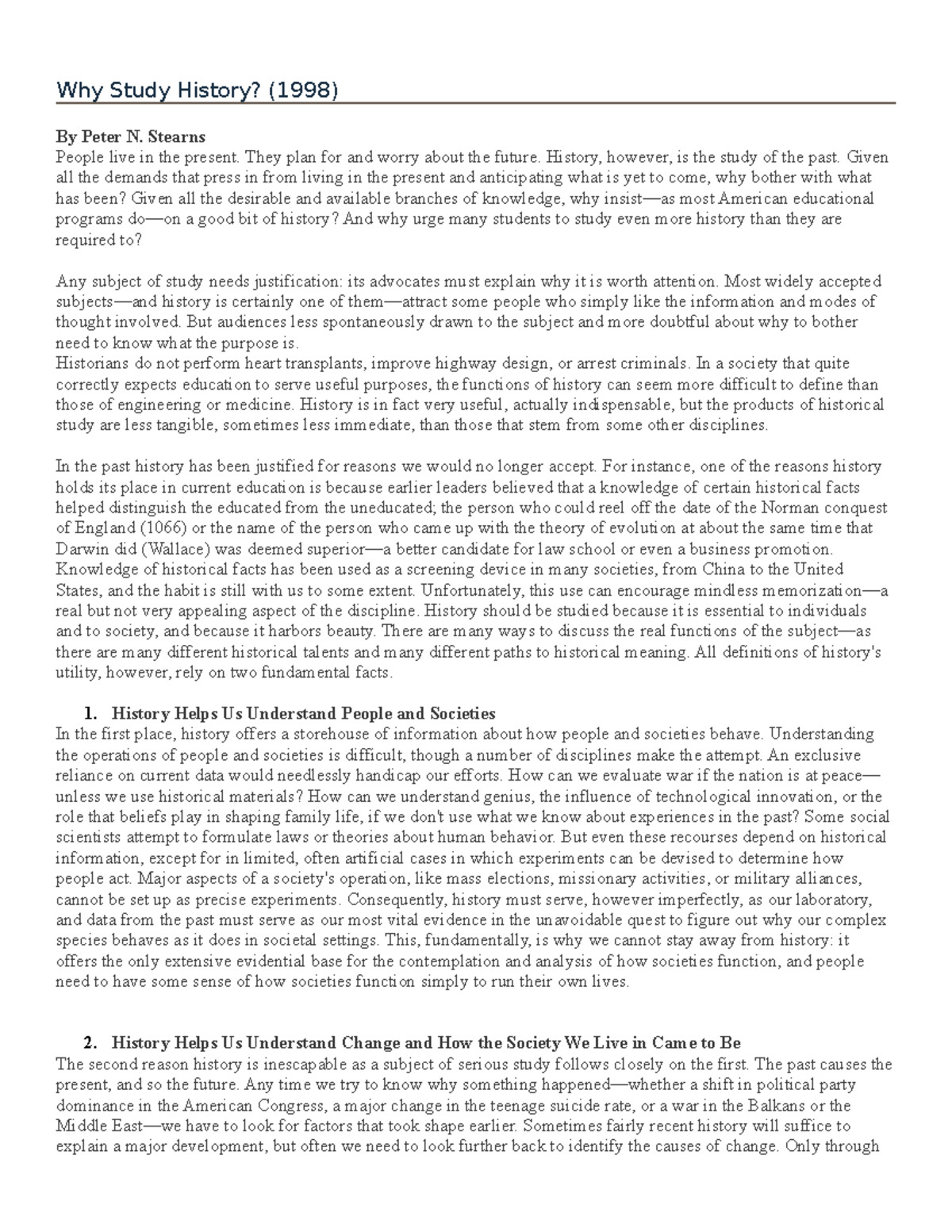 Why Study History - sdf - Why Study History? (1998) By Peter N. Stearns ...