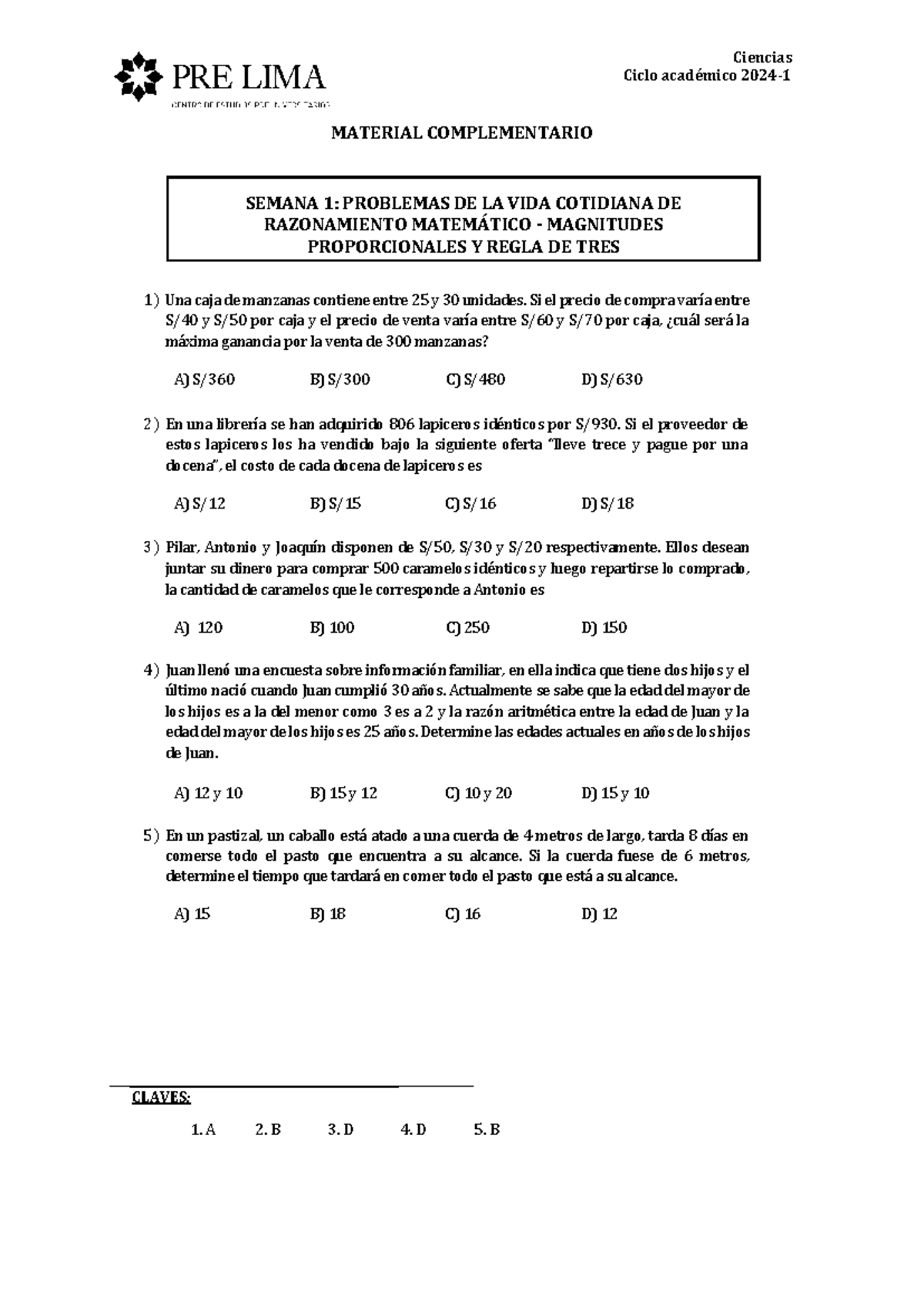 Material Complementario Semana 1 - MATERIAL COMPLEMENTARIO Ciencias Ciclo académico 2024 - 1 1 ...