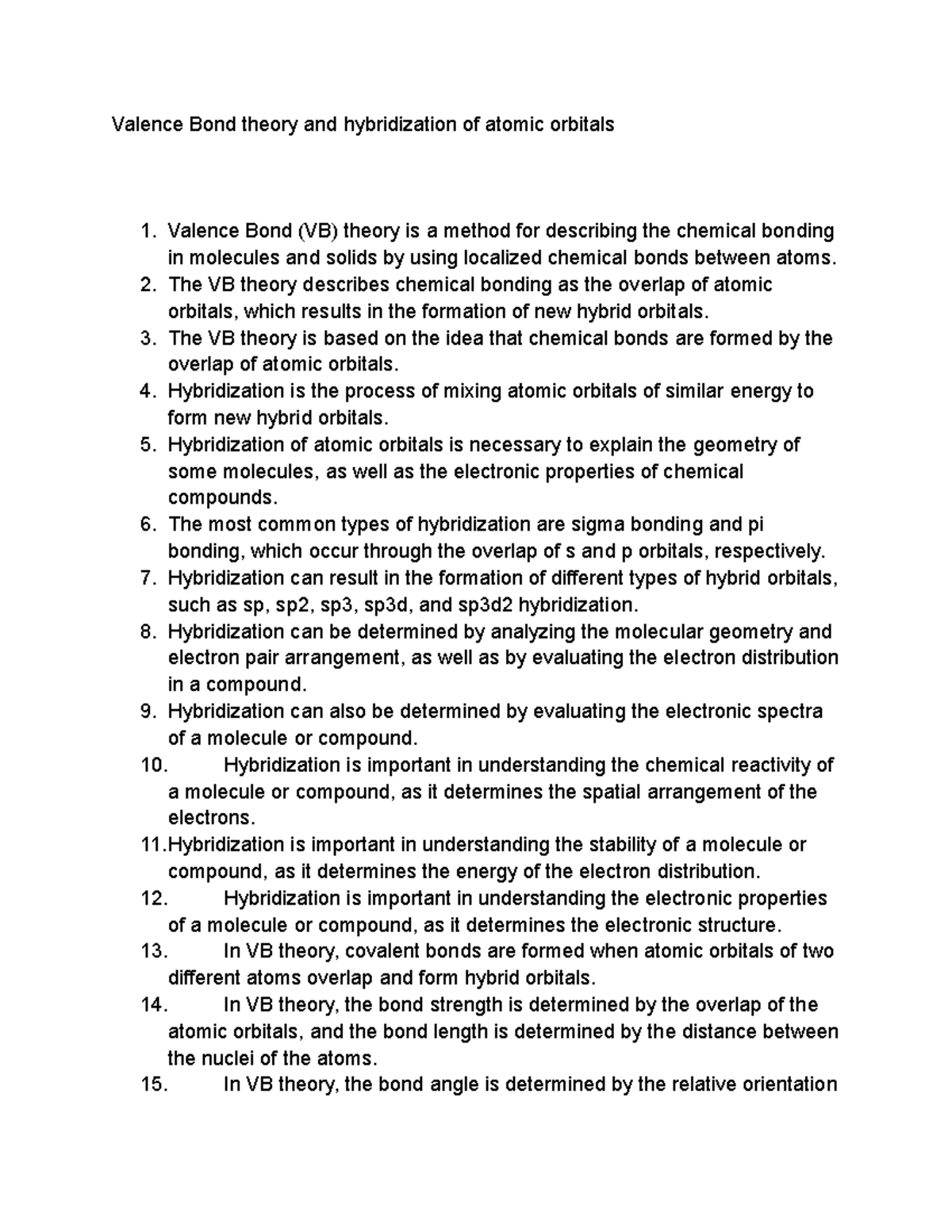 Valence Bond theory and hybridization of atomic orbitals - The VB ...