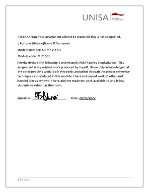 Assignment 2 - MIP1501/102/0/ ASSIGNMENT 02 UNIQUE NUMBER – 543210 ...