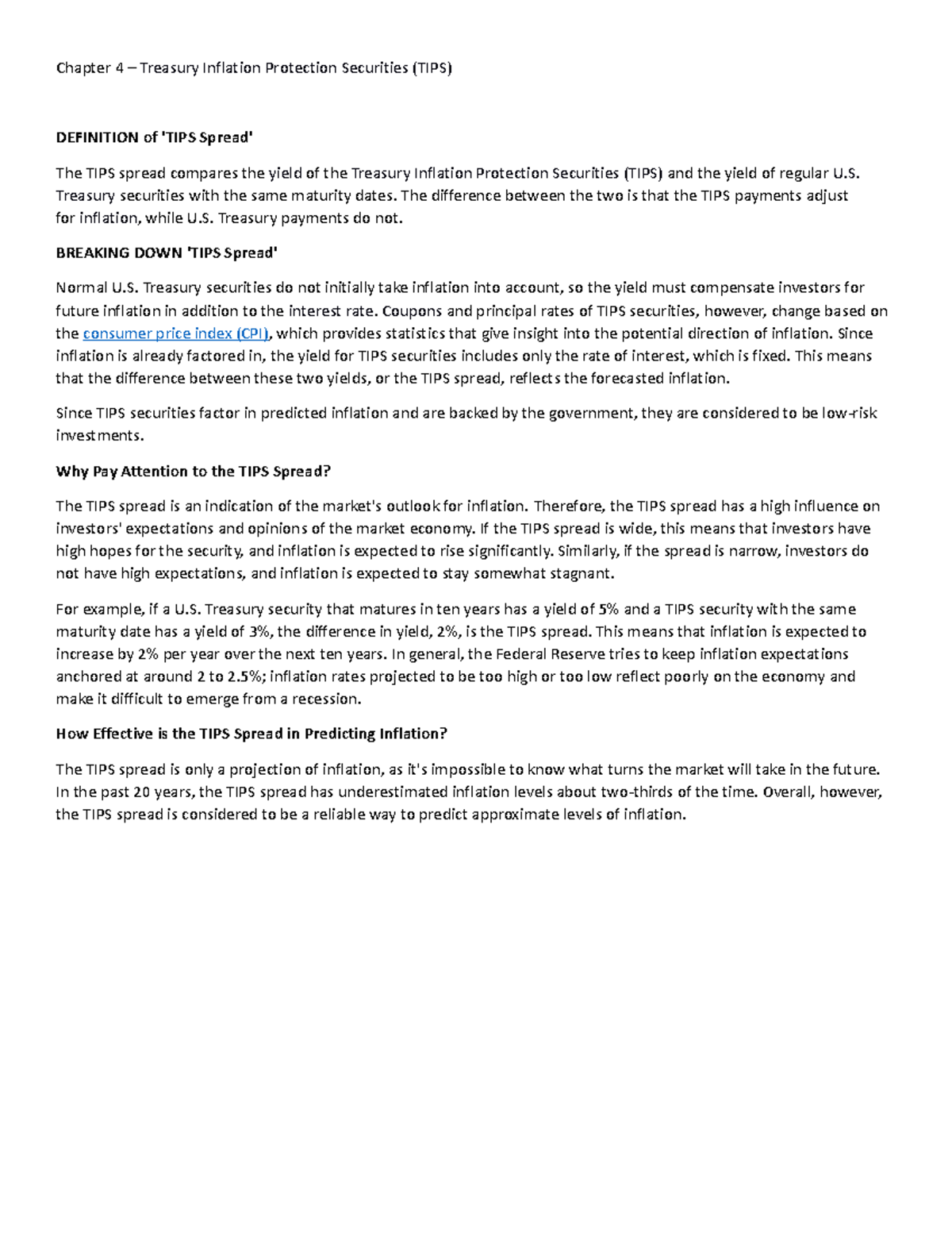 CH 4 Definition of TIPS - eco 9713 - Chapter 4 – Treasury Inflation ...