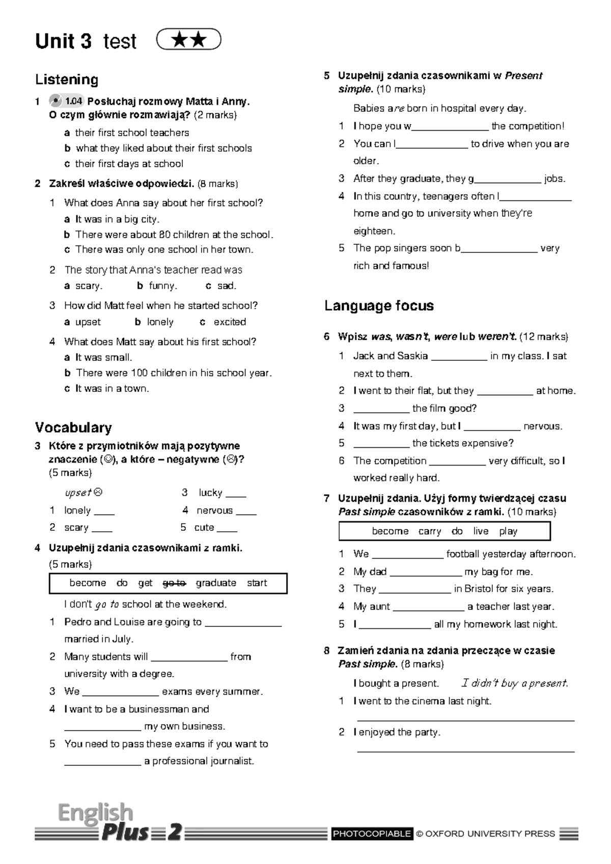 Unit 3 Standard test - dsada - Unit 3 test Listening 1 Posłuchaj ...