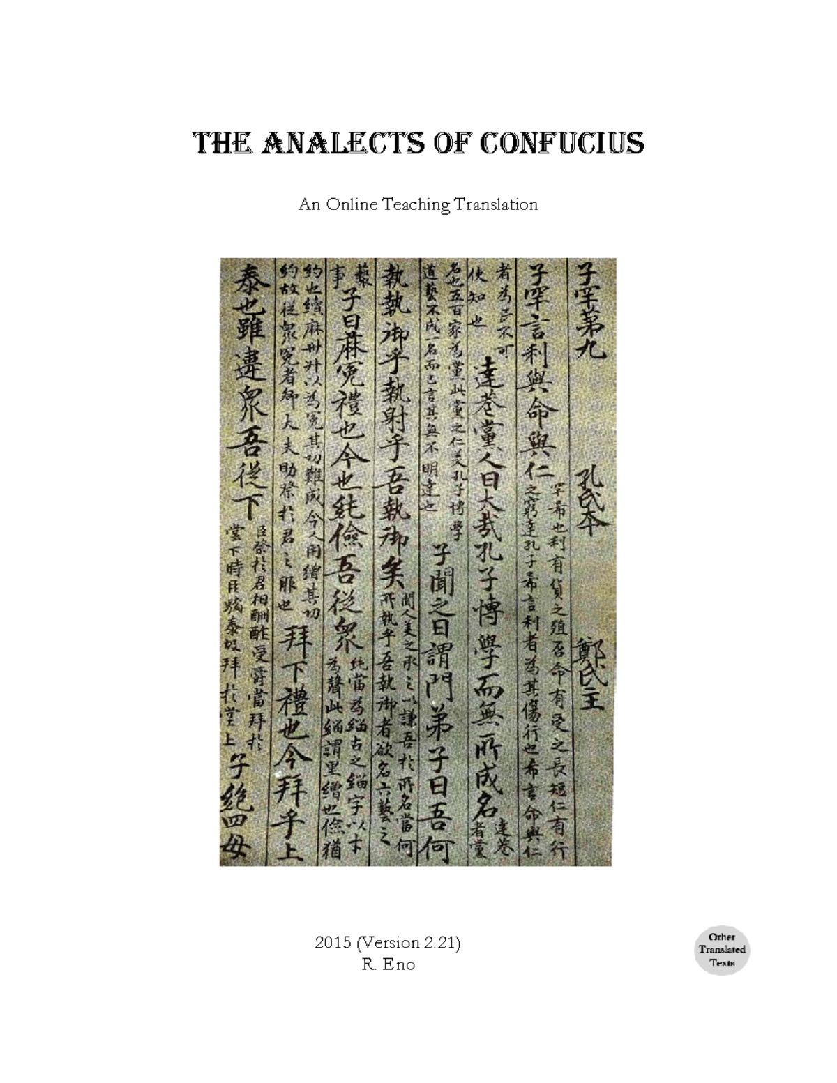 Analects - Confucius - notes for into to philosphy - An Online Teaching ...