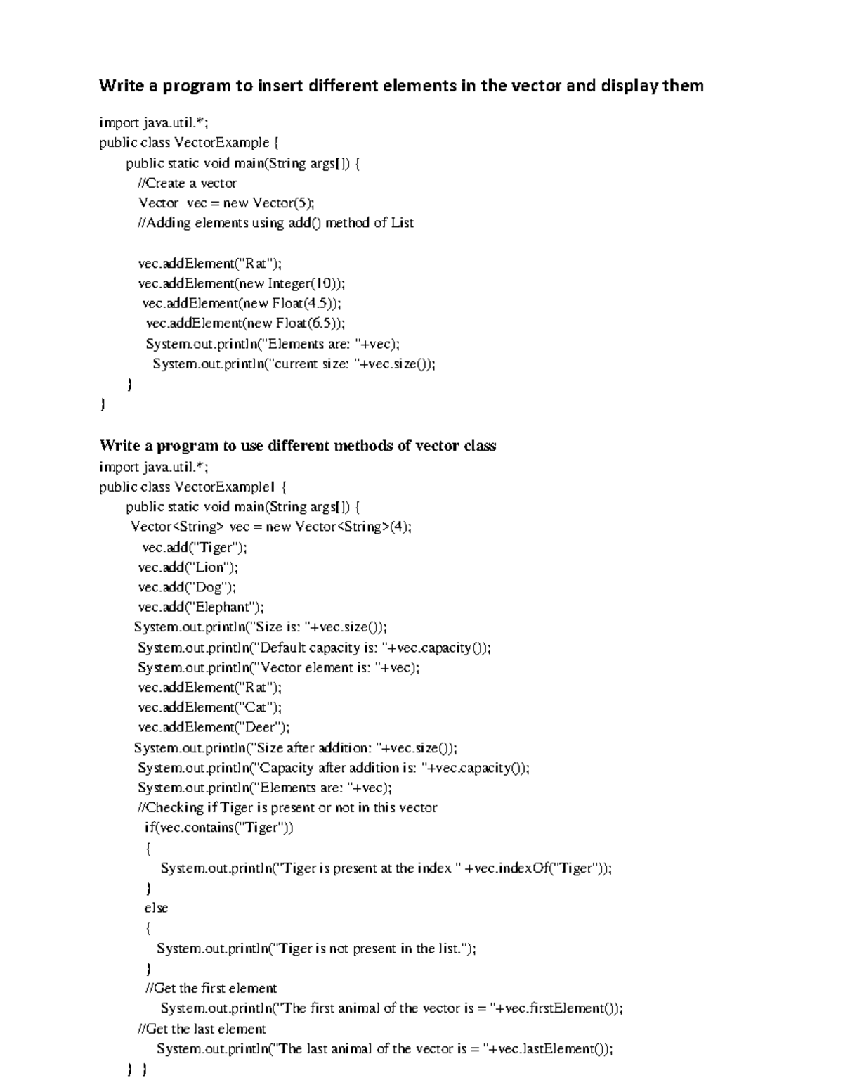 Practical 14 - Write a program to insert different elements in the vector and display them ...