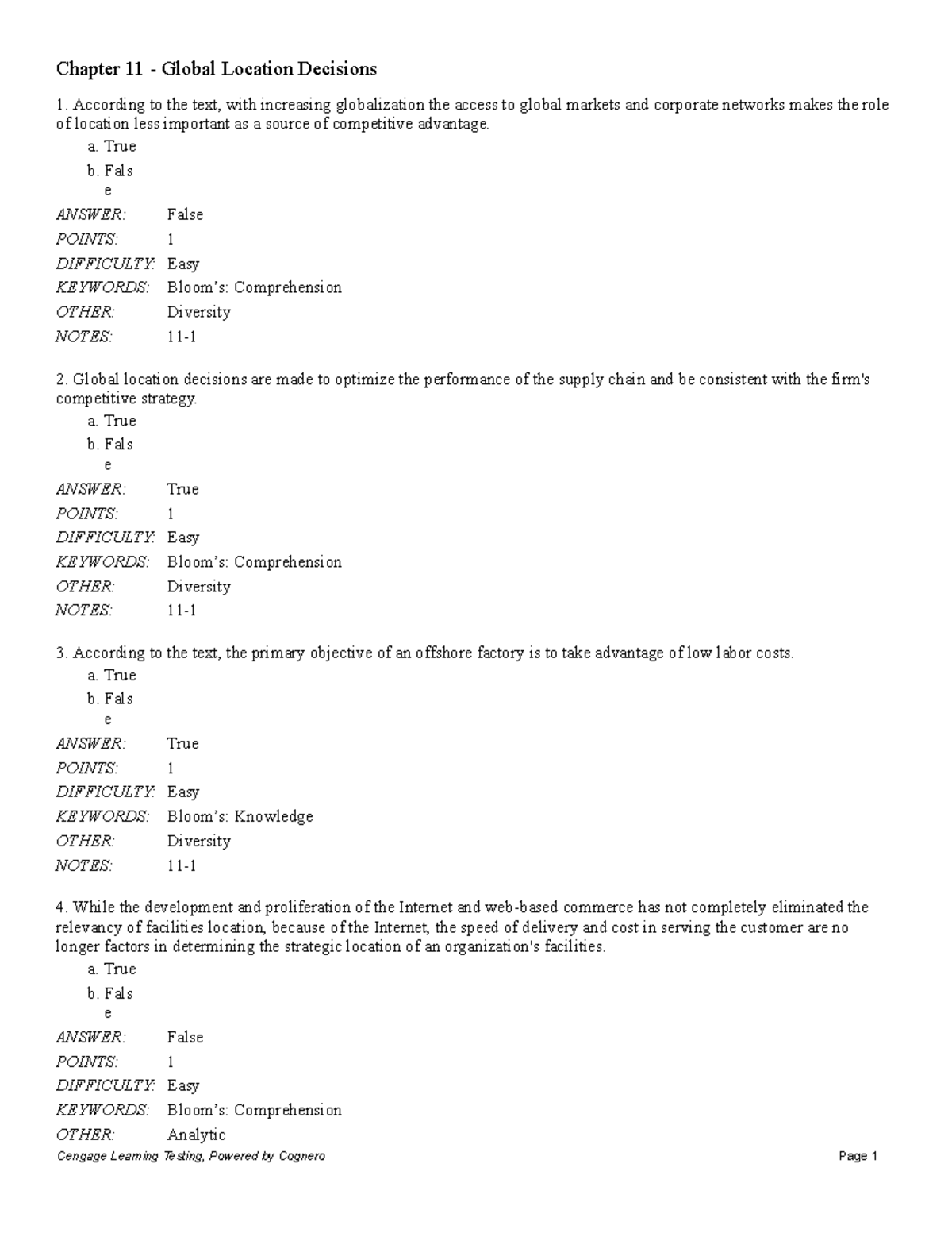 Chapter 11 Global Location Decisions help - According to the text, with ...