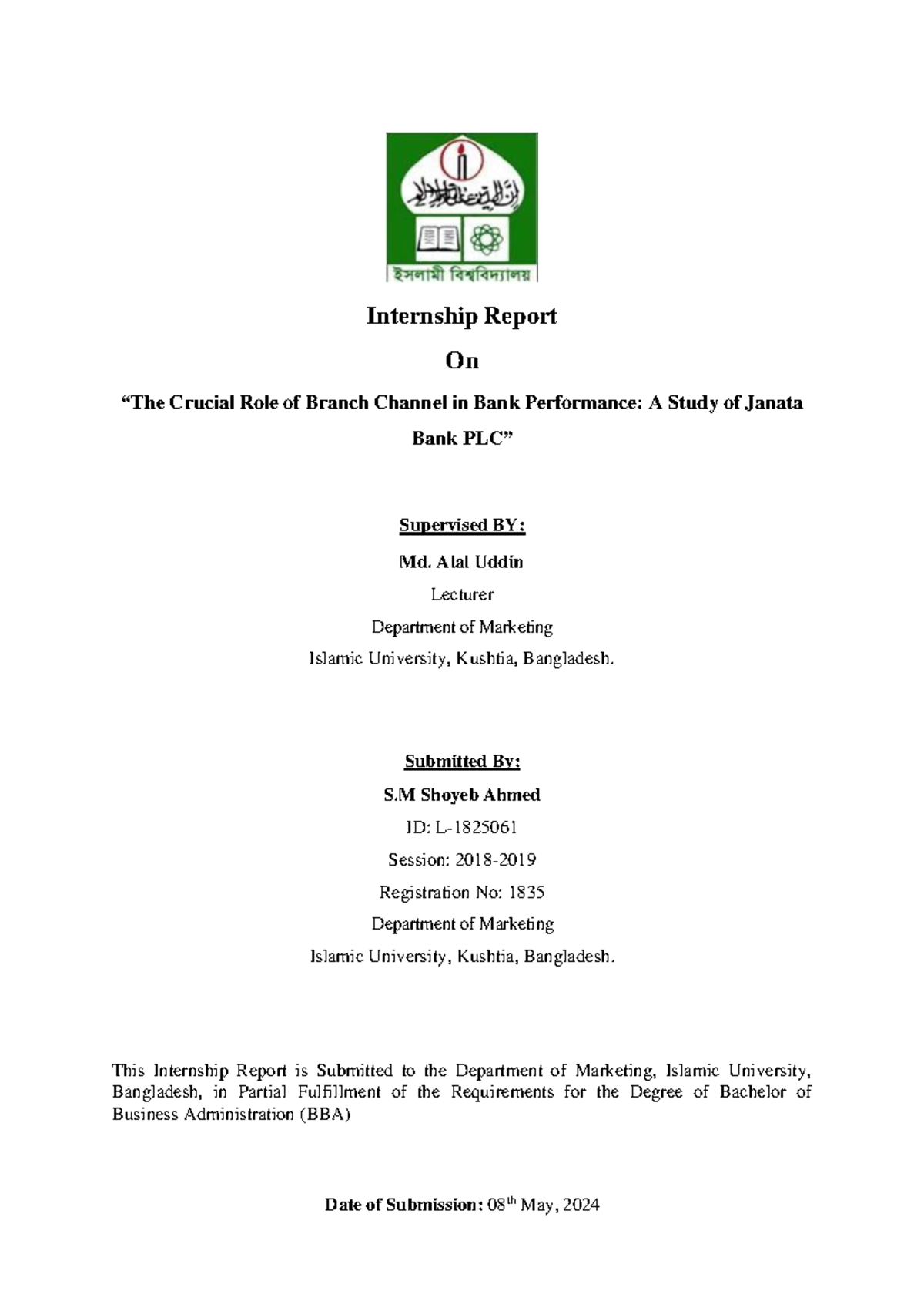 1shoyeb - Title - Internship Report On “The Crucial Role of Branch ...