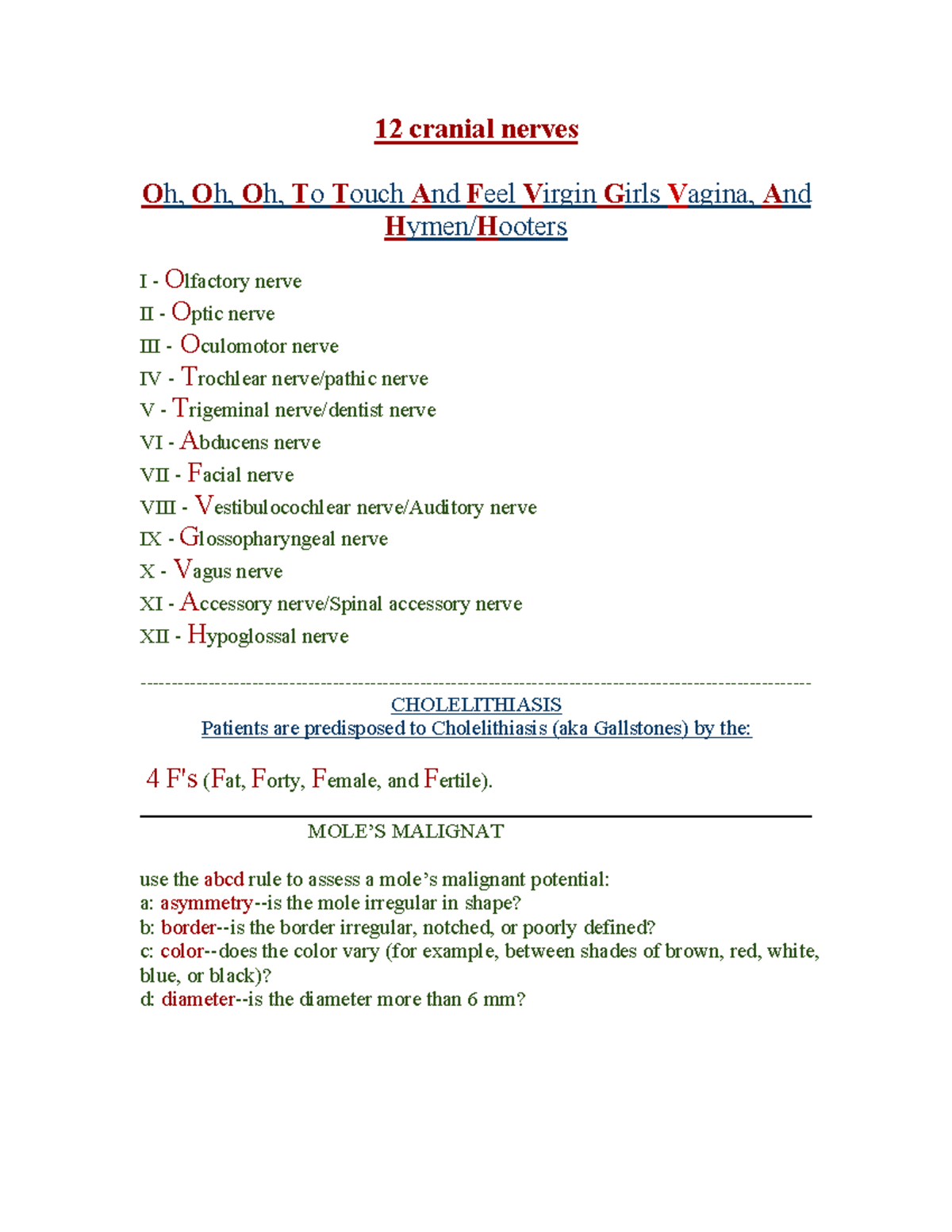 MED - hehe - 12 cranial nerves Oh, Oh, Oh, To Touch And Feel Virgin ...