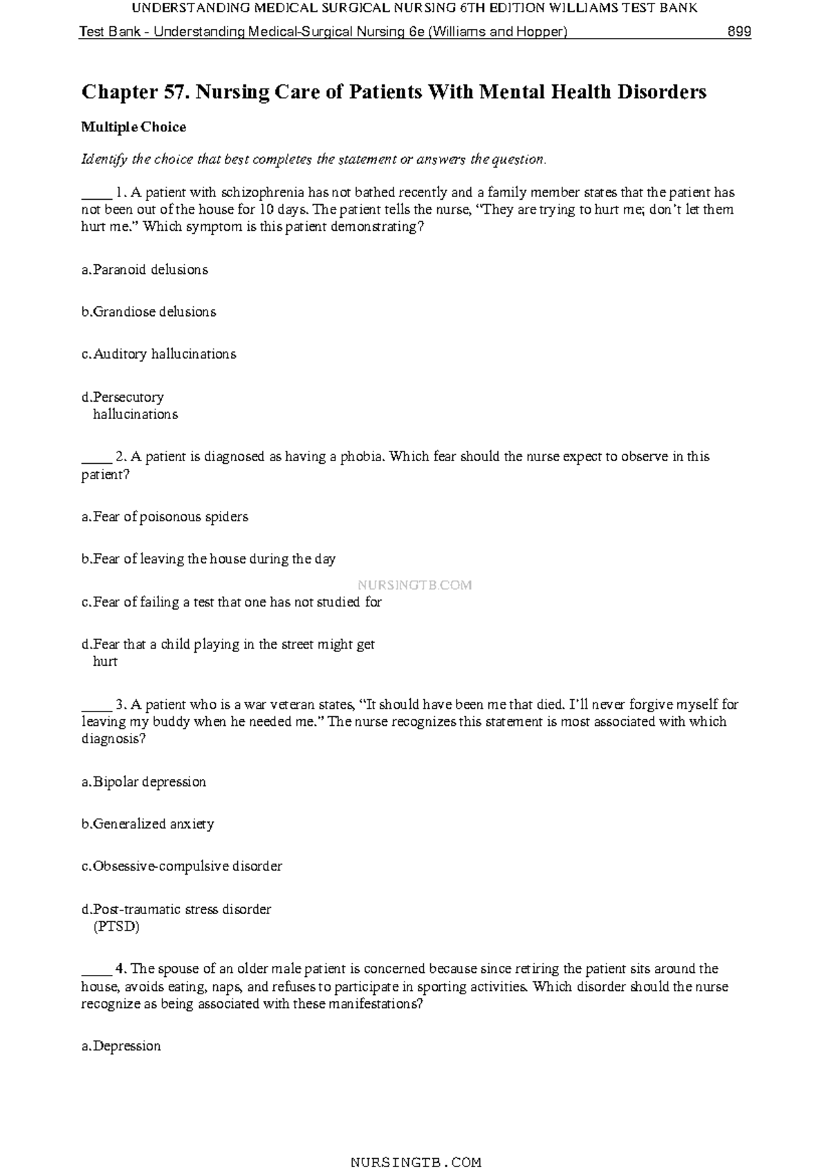 TB-Chapter 57. Nursing Care of Patients With Mental Health Disorders ...