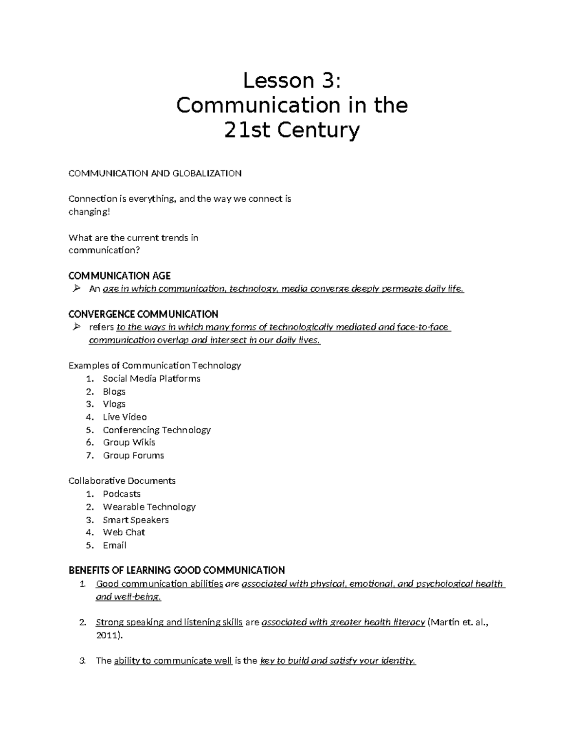 Lesson 3-Communication in the 21st Century - Lesson 3: Communication in ...