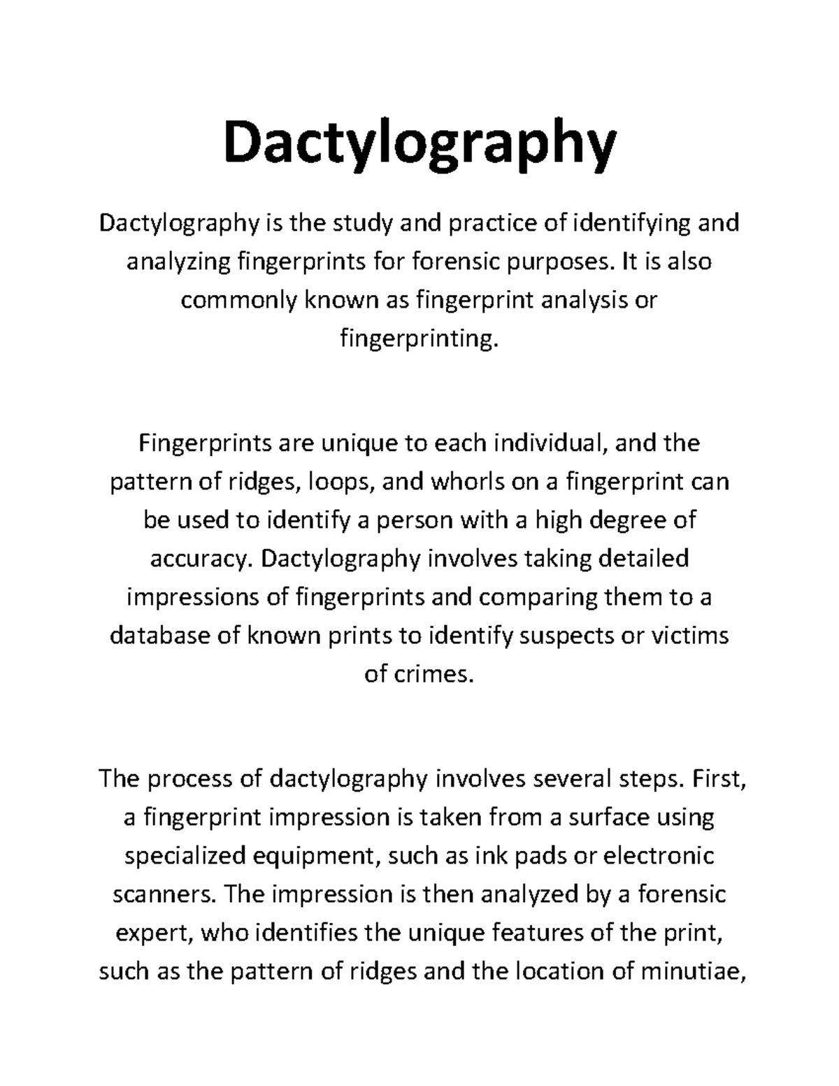 Dactylography part 1 - Dactylography Dactylography is the study and ...