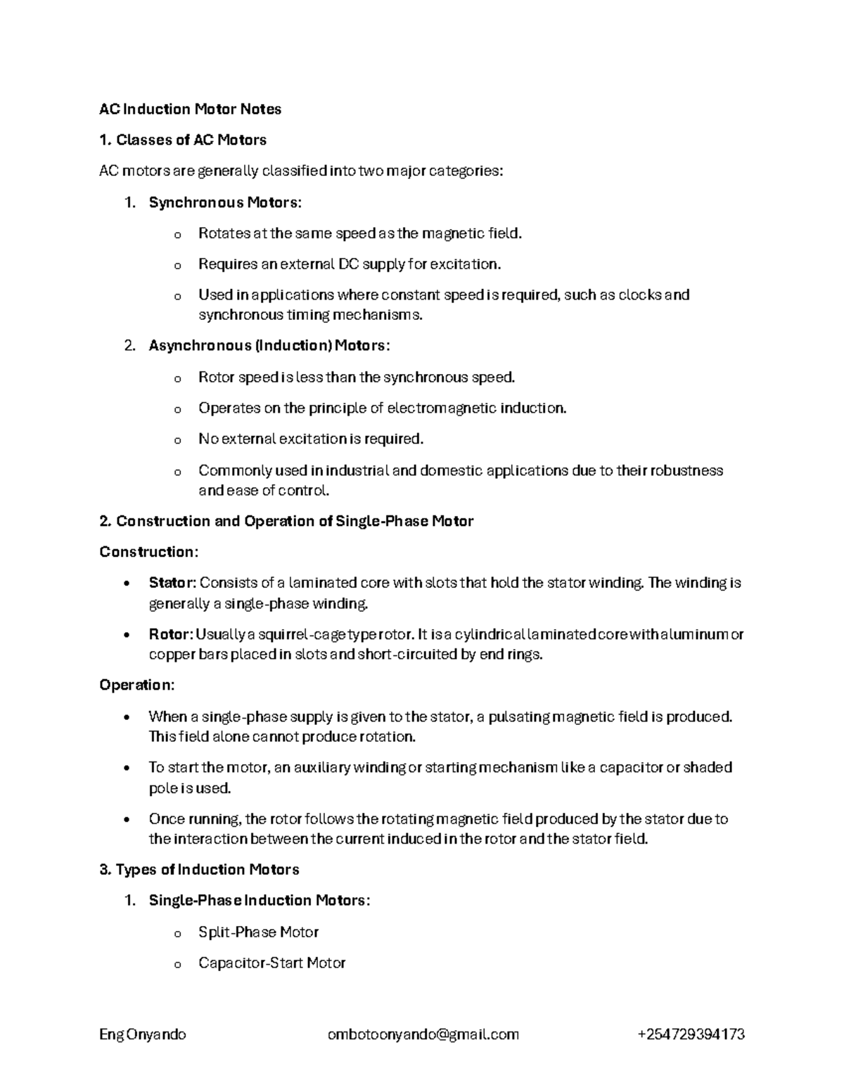 AC Induction Motor Notes - AC Induction Motor Notes Classes of AC ...