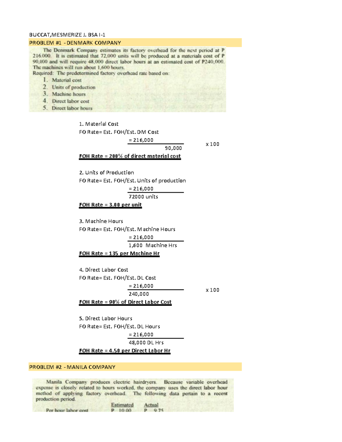 Chapter 8 COST ACC - Problem Solving - BUCCAT,MESMERIZE J. BSA I ...
