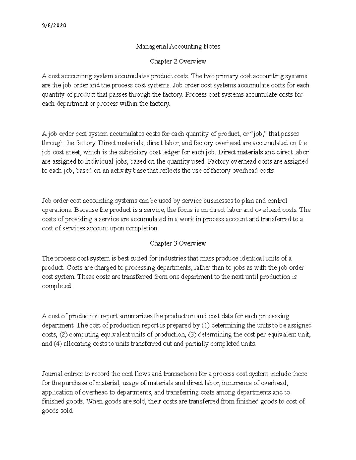 Ch. 2 & 3 Managerial Accounting Notes - 9/8/ Managerial Accounting ...