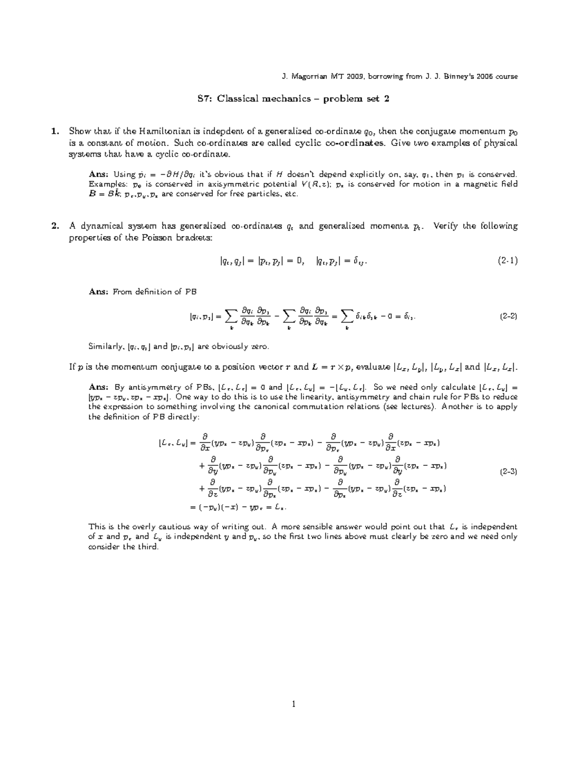 Cm-prob2-solns - its been wonderful - J. Magorrian MT 2009, borrowing ...