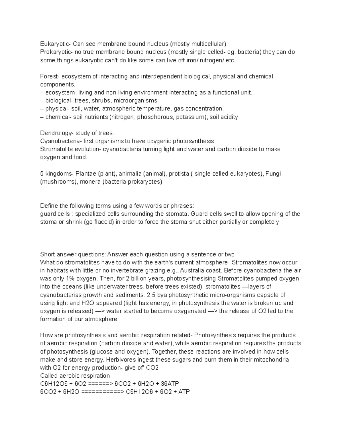 FRST 304 - Midterm study guide - Eukaryotic- Can see membrane bound ...