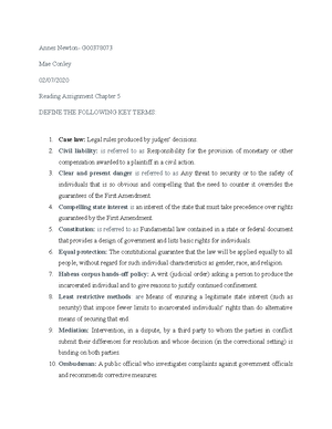 Corrections reading assignment chapter 13 and 14 - Annes Newton- G00378073- Reading Assignment ...