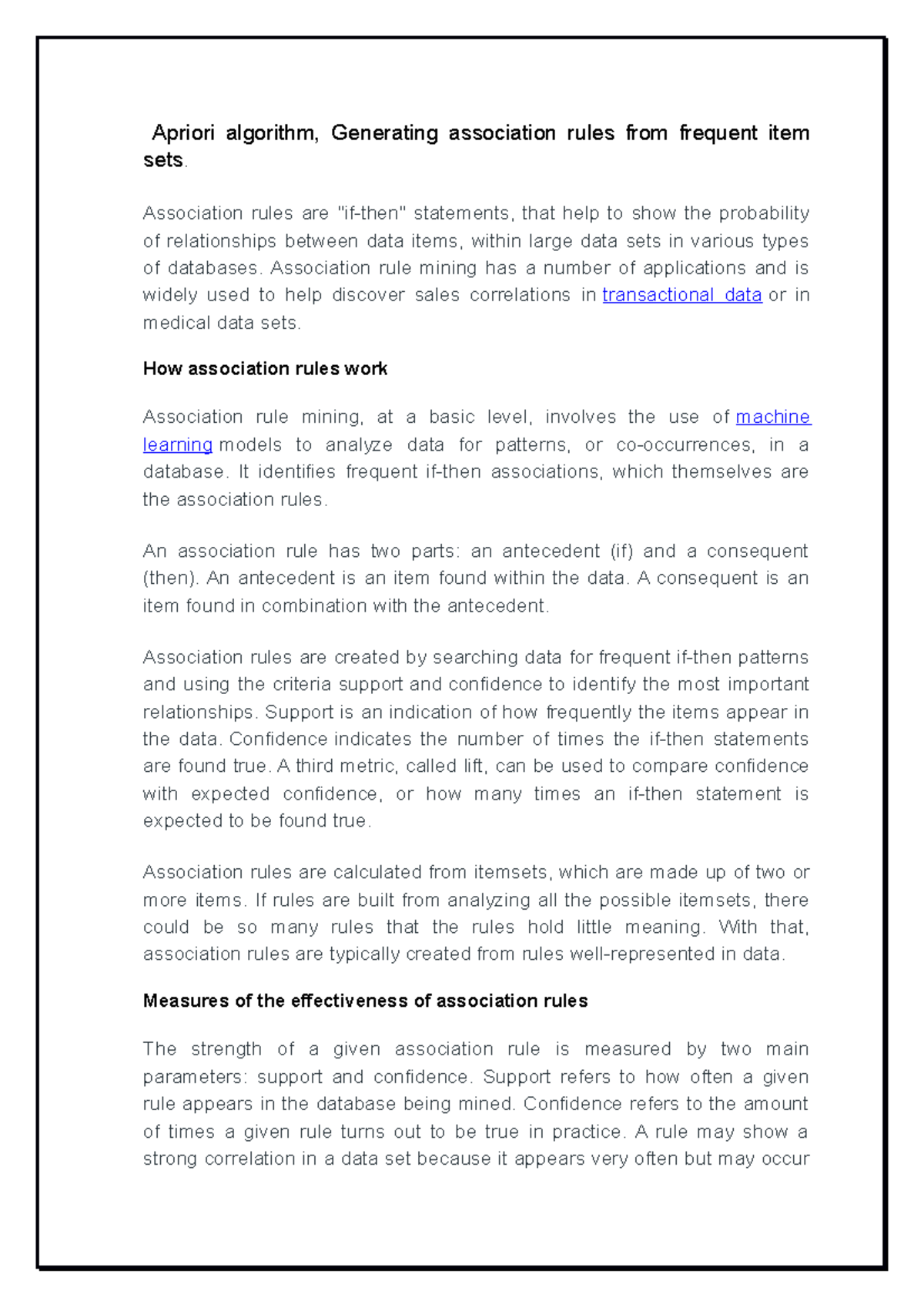 Association Rule Mining 3 Apriori Algorithm Generating Association