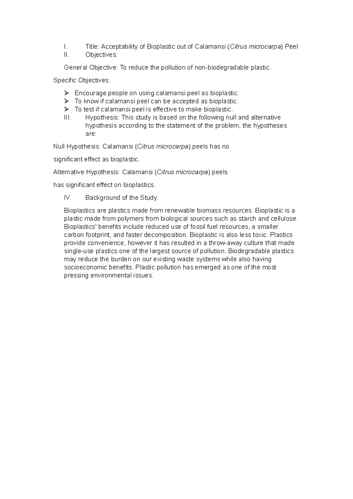 Title - Research Paper (conducted) - I. Title: Acceptability of ...
