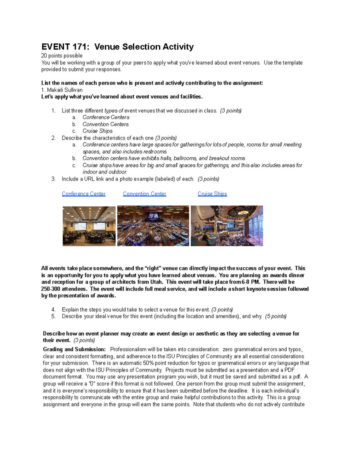 Event 171 Venue Selection Activity - EVENT 171: Venue Selection ...