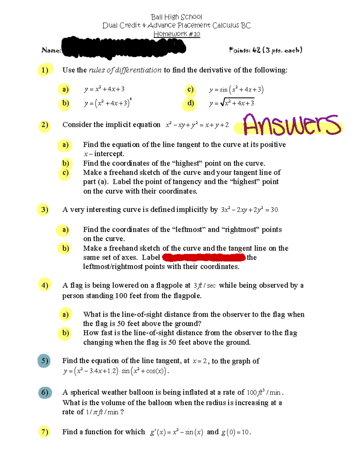 HW10 - Homework 10 - Ball High School Dual Credit & Advance Placement ...