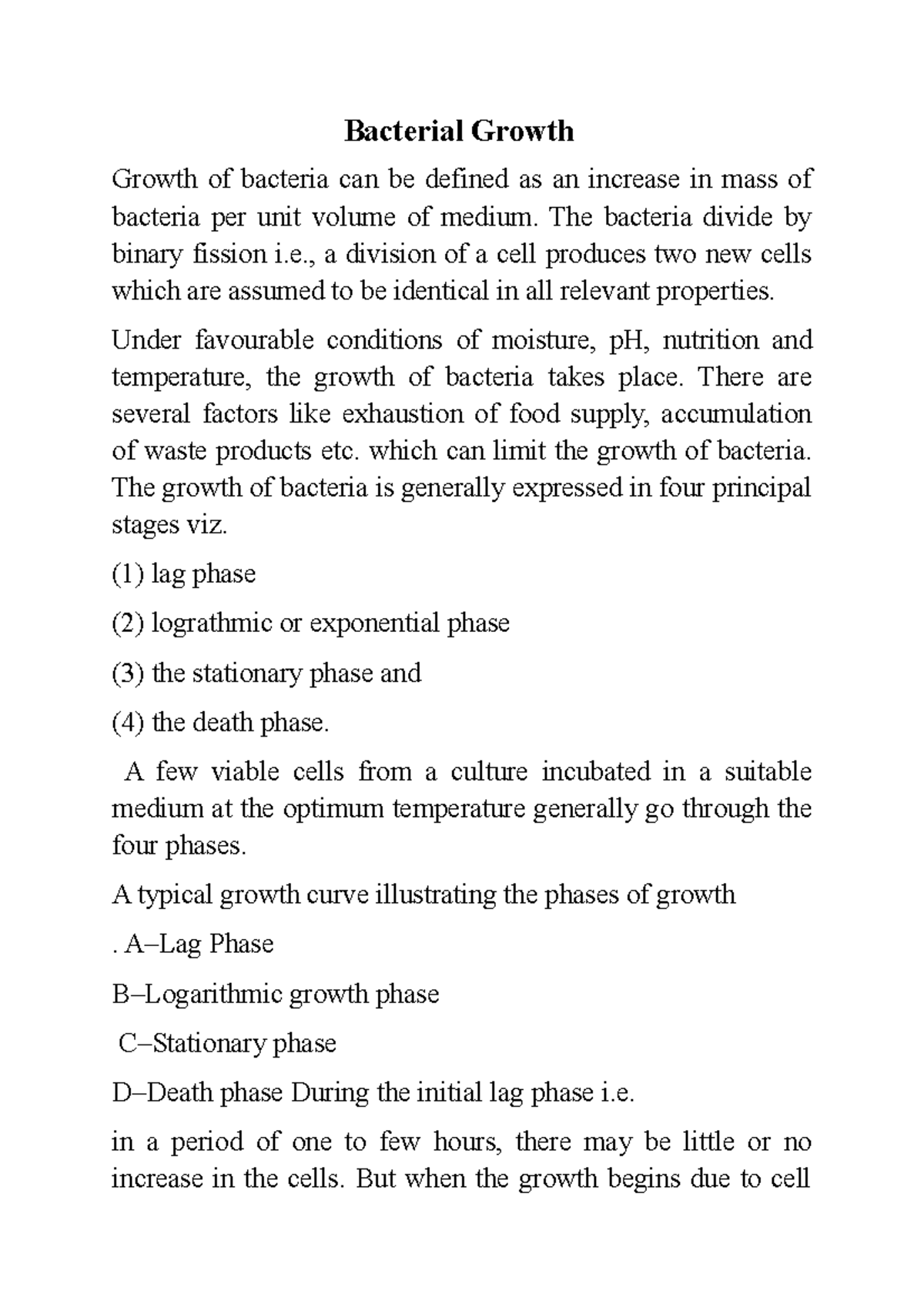 Bacterial Growth - Bacterial Growth Growth of bacteria can be defined ...