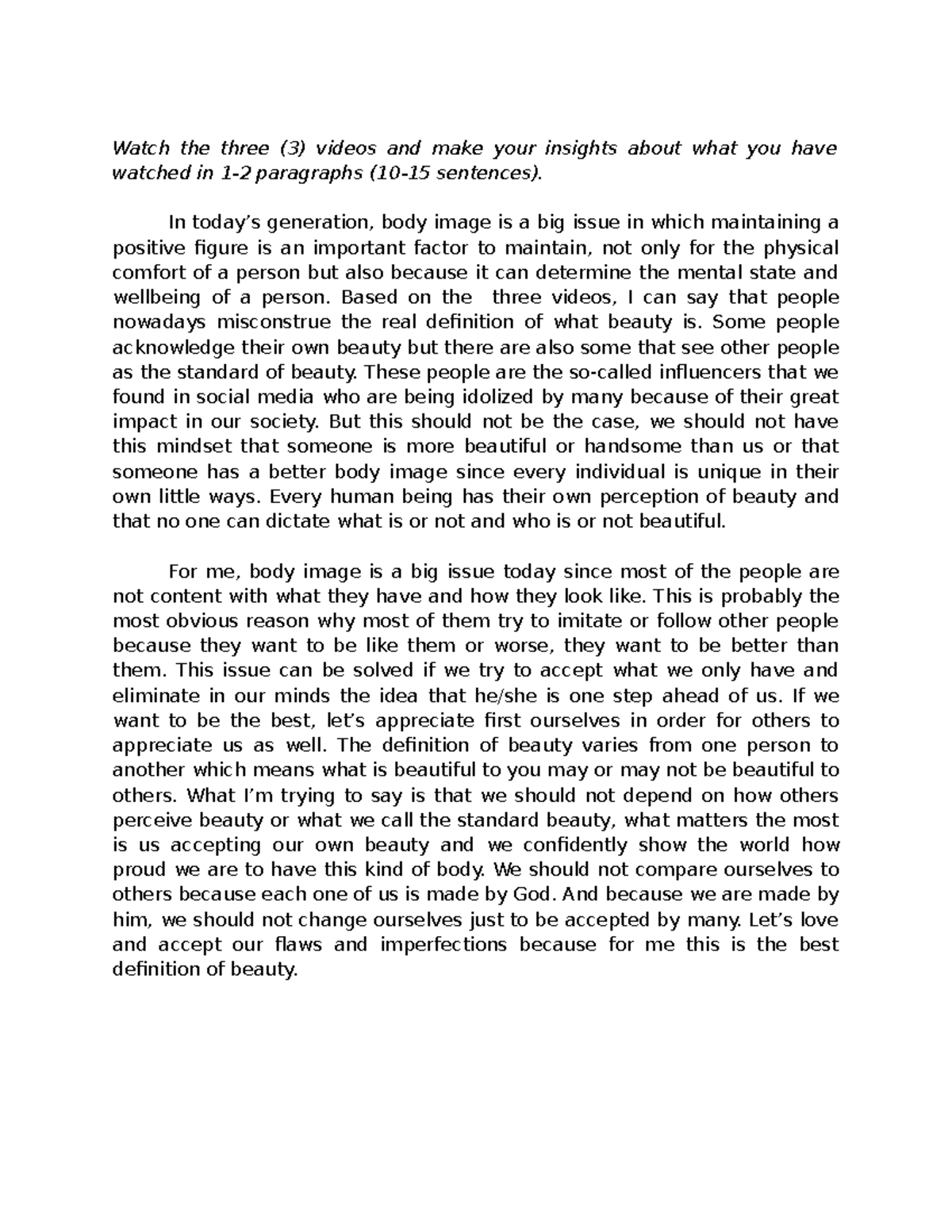 Psych Body Positivity - Watch the three (3) videos and make your ...