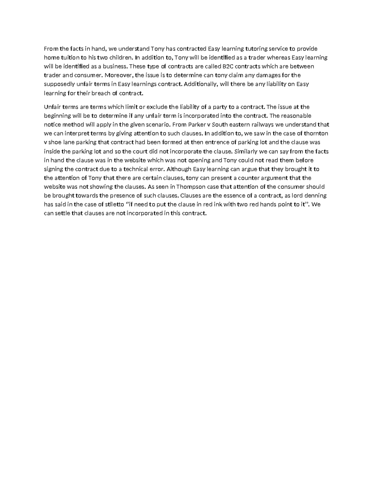 Answer practice CRA - From the facts in hand, we understand Tony has ...