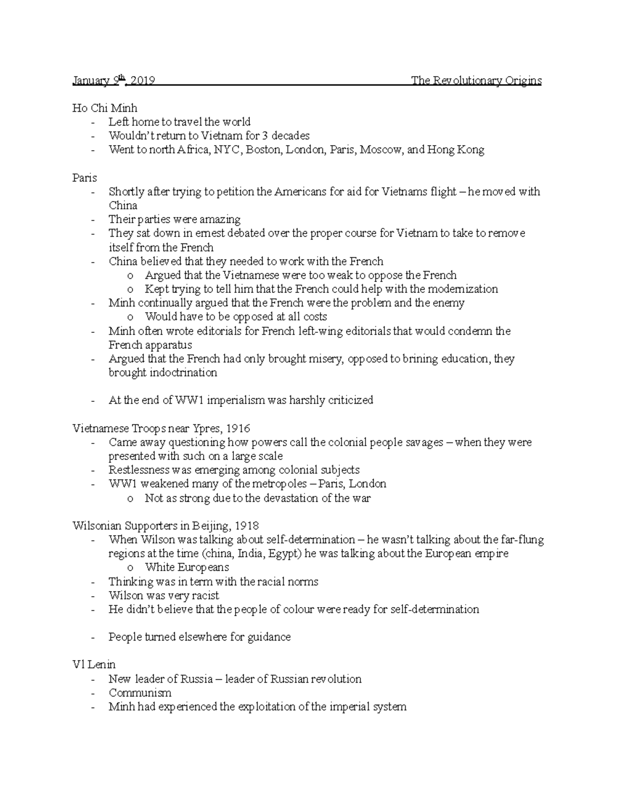 History 1810E - The Vietnam War 1.2 Lecture Notes - 2018 - January 9th ...
