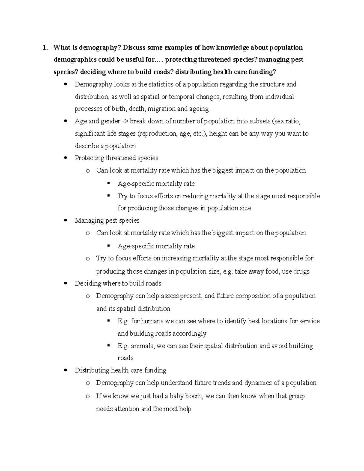 BZ2460 - Tutorial - Demographics - What is demography? Discuss some ...