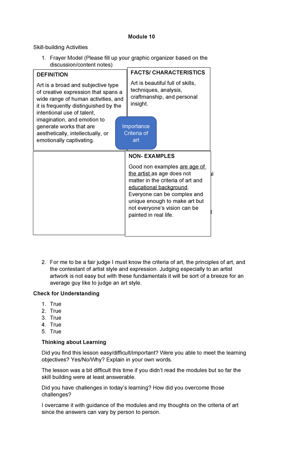 Arts module 10 and 11 - sasddqgwb - Module 10 Skill-building Activities ...