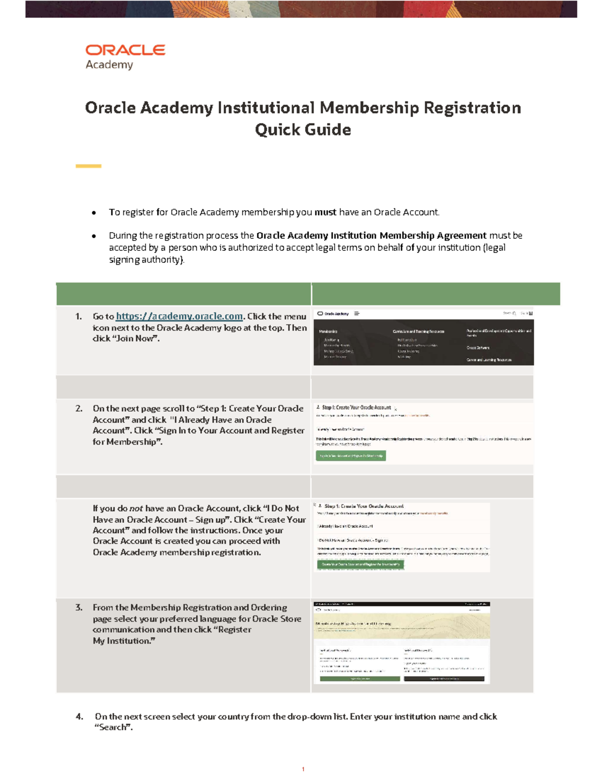 Academy Institution Membership Registration Guide - 1 Oracle Academy ...