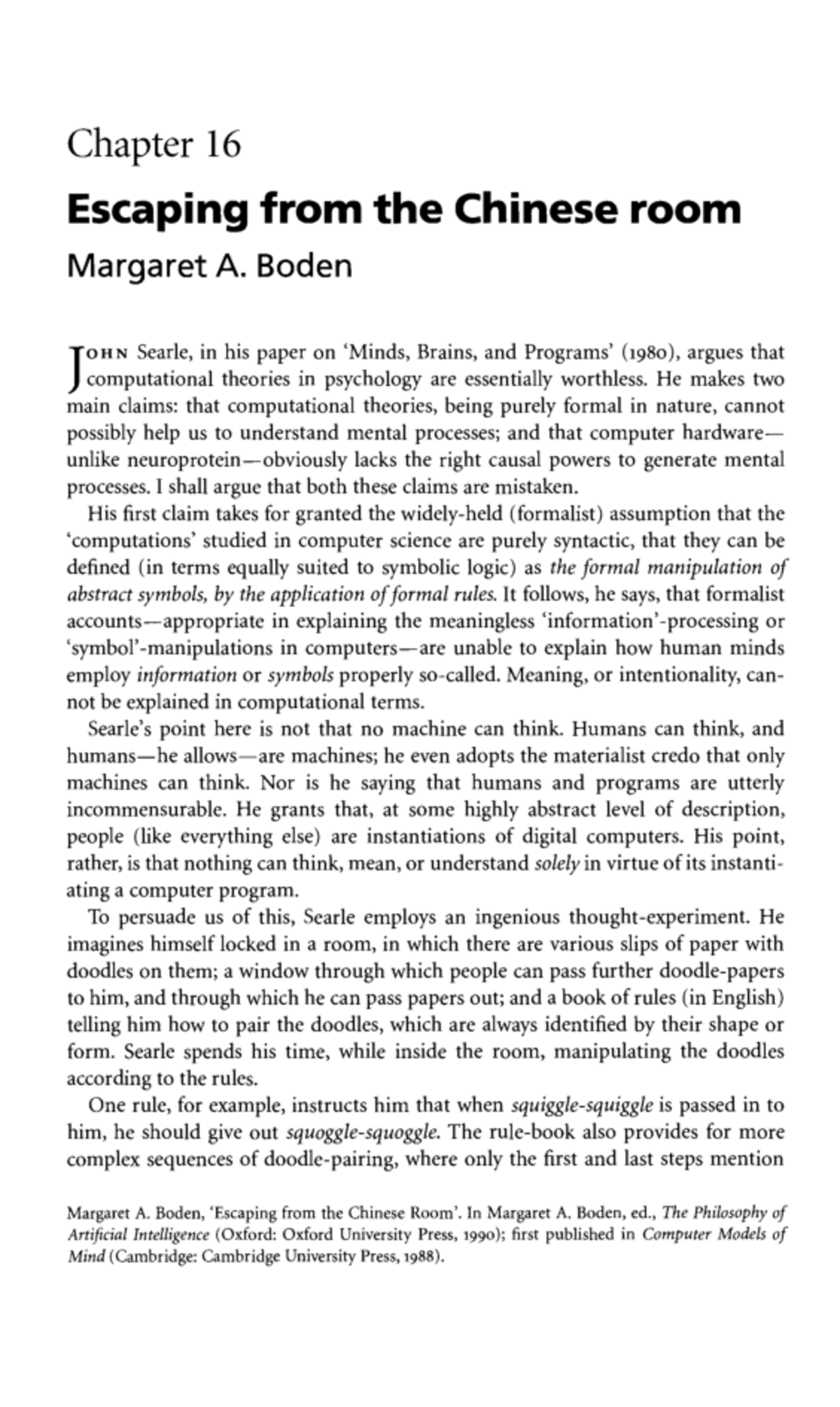 Boden - Escaping from the Chinese Room - Chapter 16 Escaping from the ...