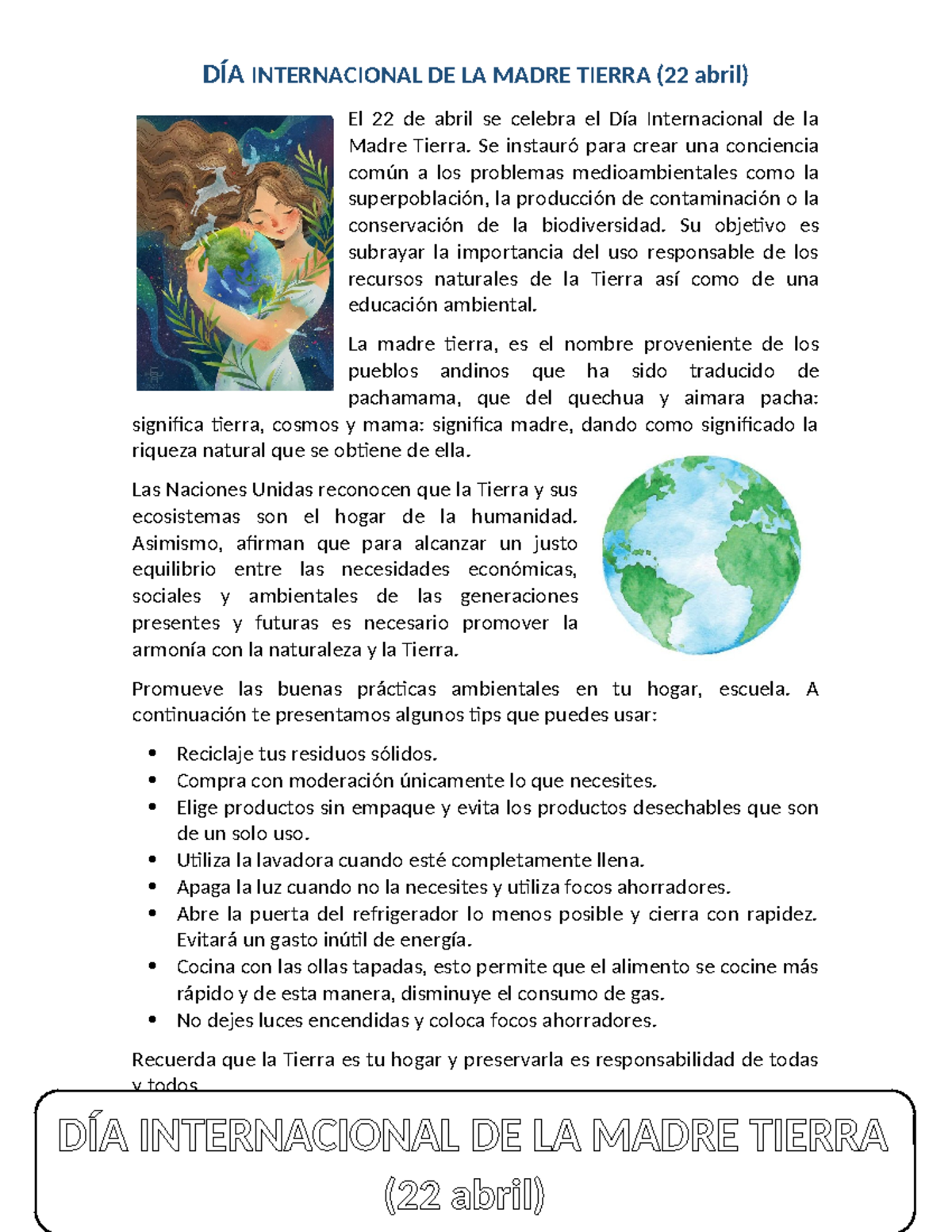 DÍA Internacional DE LA Madre Tierra - DÍA INTERNACIONAL DE LA MADRE ...