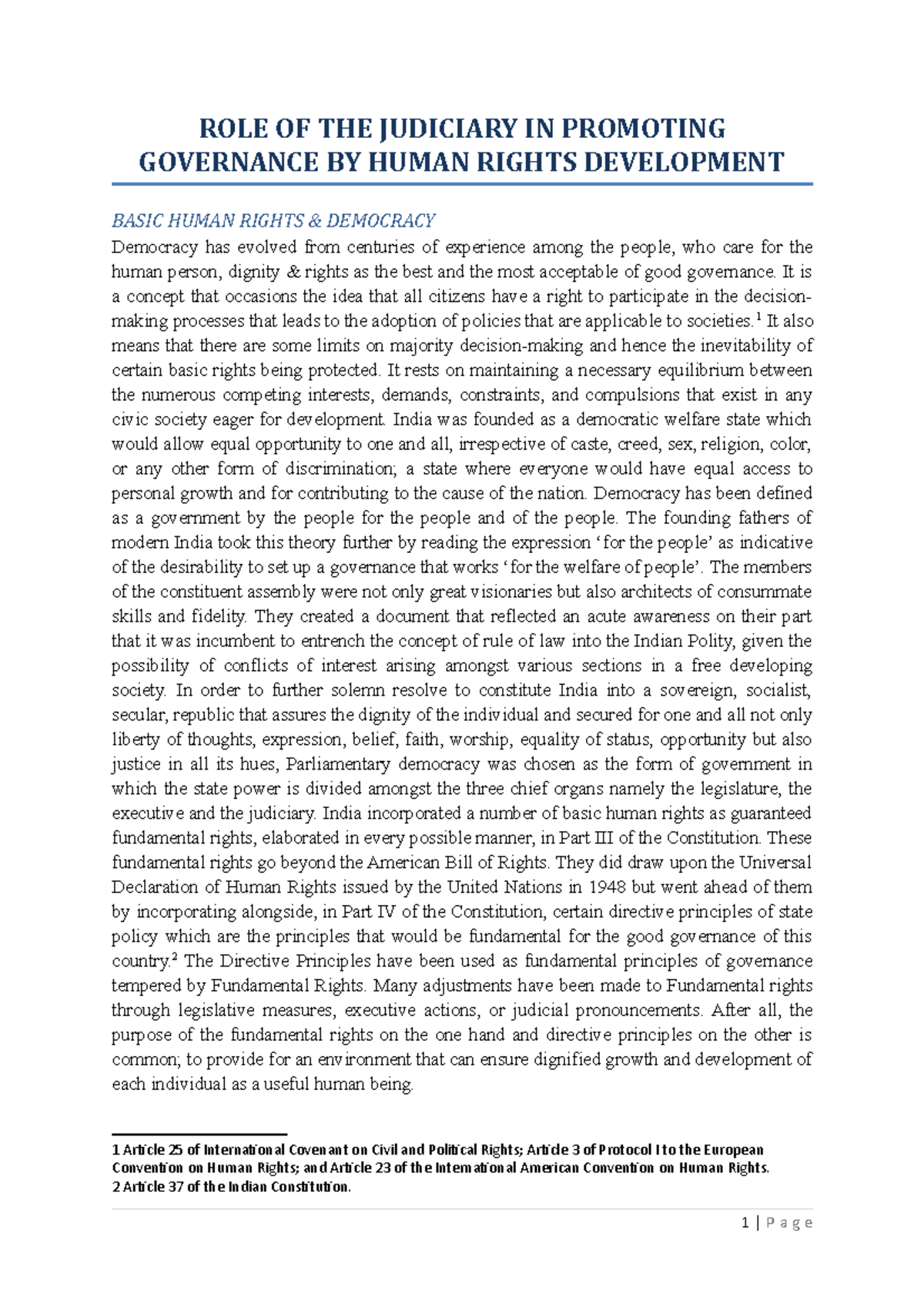 Role of Judiciary in Promoting governance - ROLE OF THE JUDICIARY IN ...