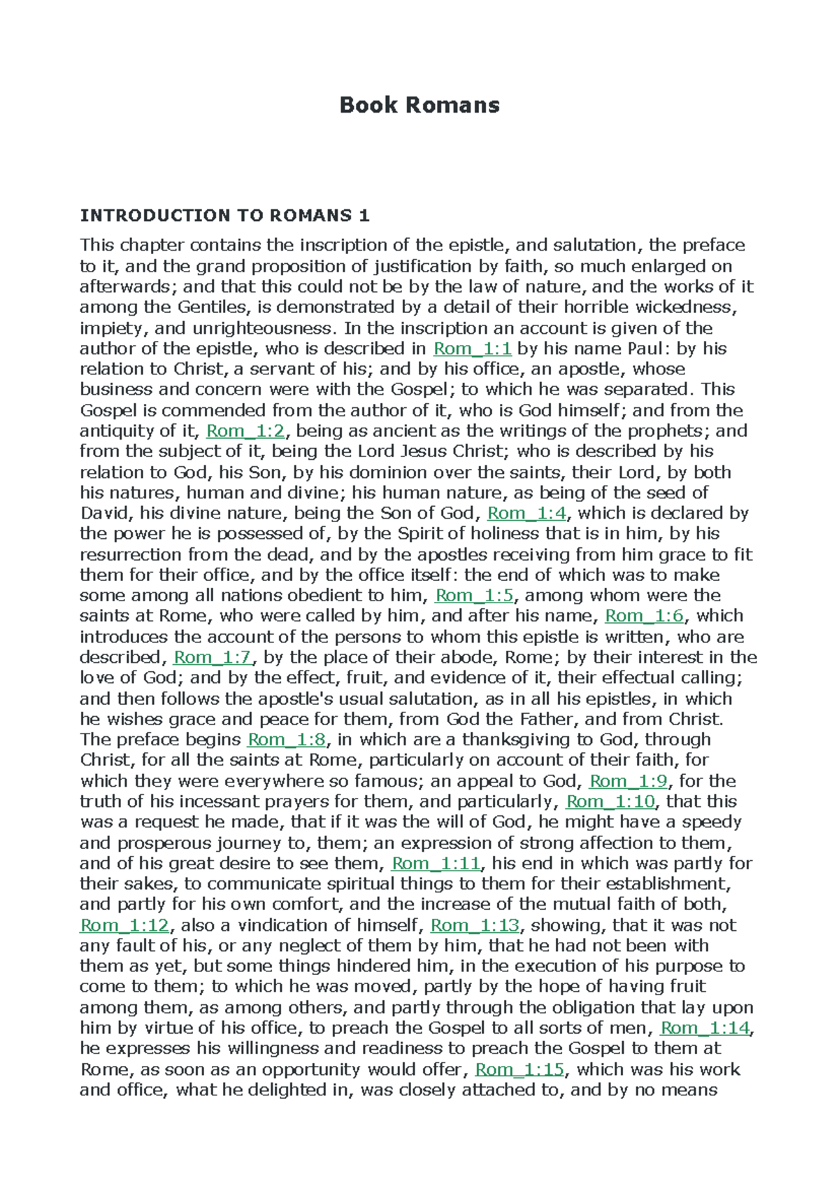 Book of Romans - Book Romans INTRODUCTION TO ROMANS 1 This chapter ...