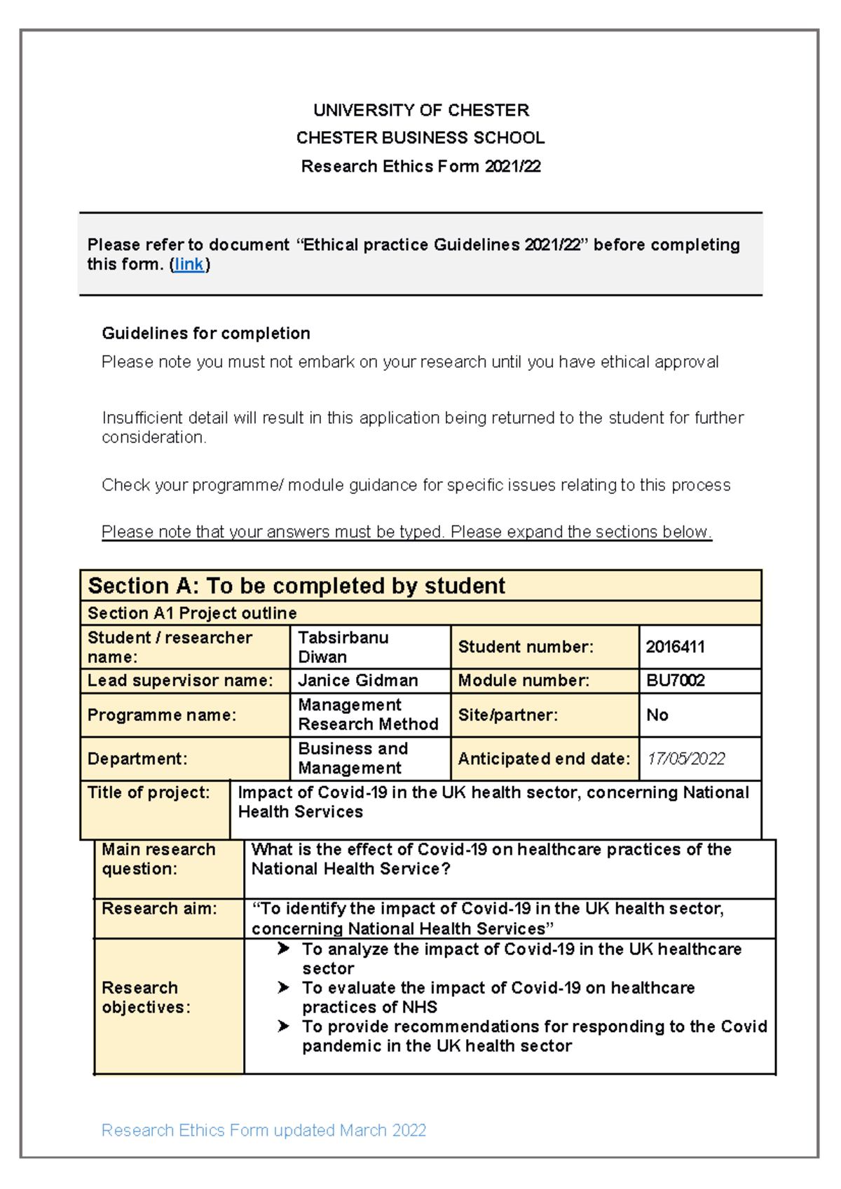 2016 411.Ethics Approval - UNIVERSITY OF CHESTER CHESTER BUSINESS ...