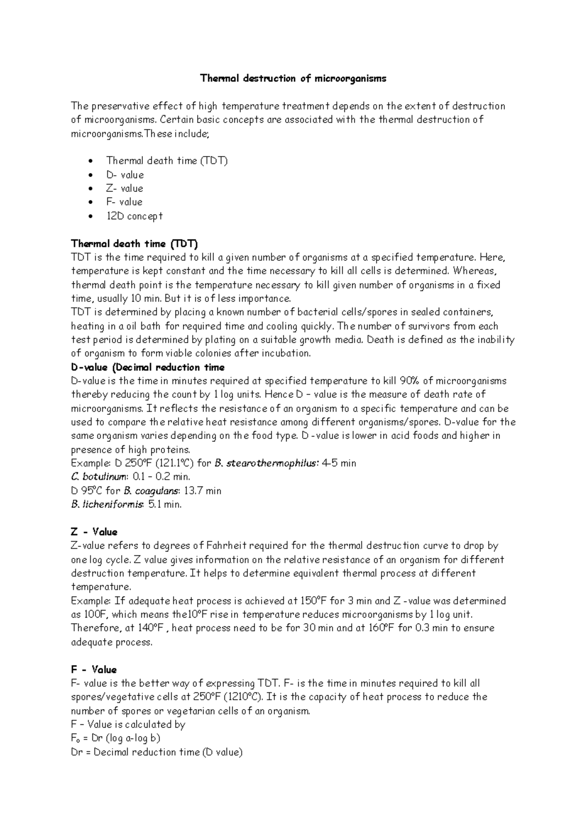 Thermal destruction of microorganisms - Certain basic concepts are ...