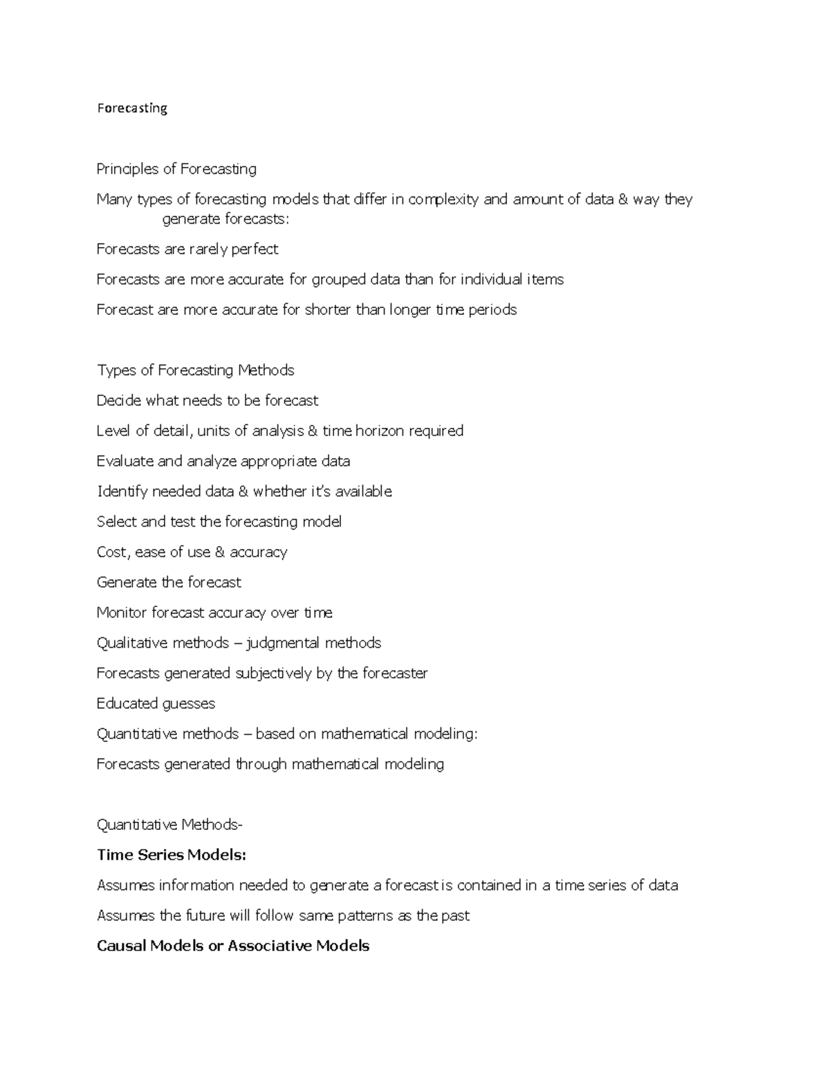 Forecasting - : the last four weeks) Each new forecast drops the oldest data point & adds a new ...
