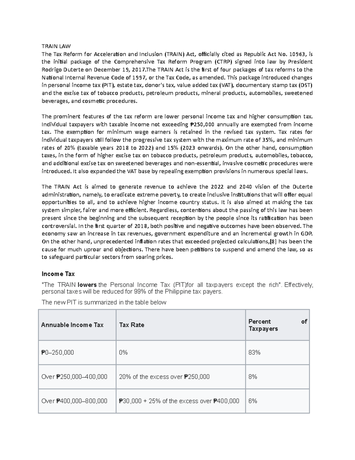 RPH Semi final Lesson 4 Train LAW - TRAIN LAW The Tax Reform for ...