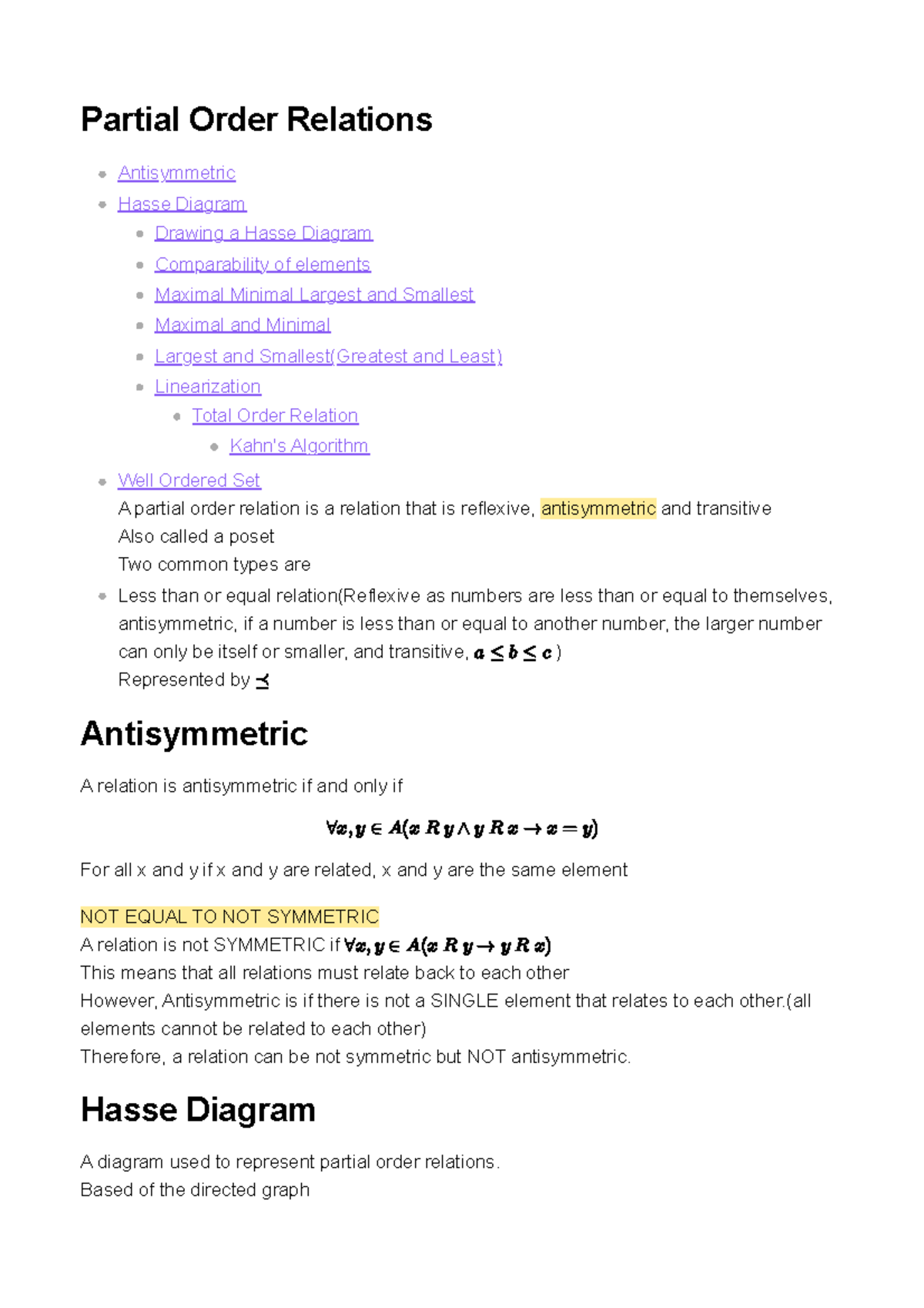 Partial Order Relations - Partial Order Relations Antisymmetric Hasse Diagram Drawing a Hasse ...