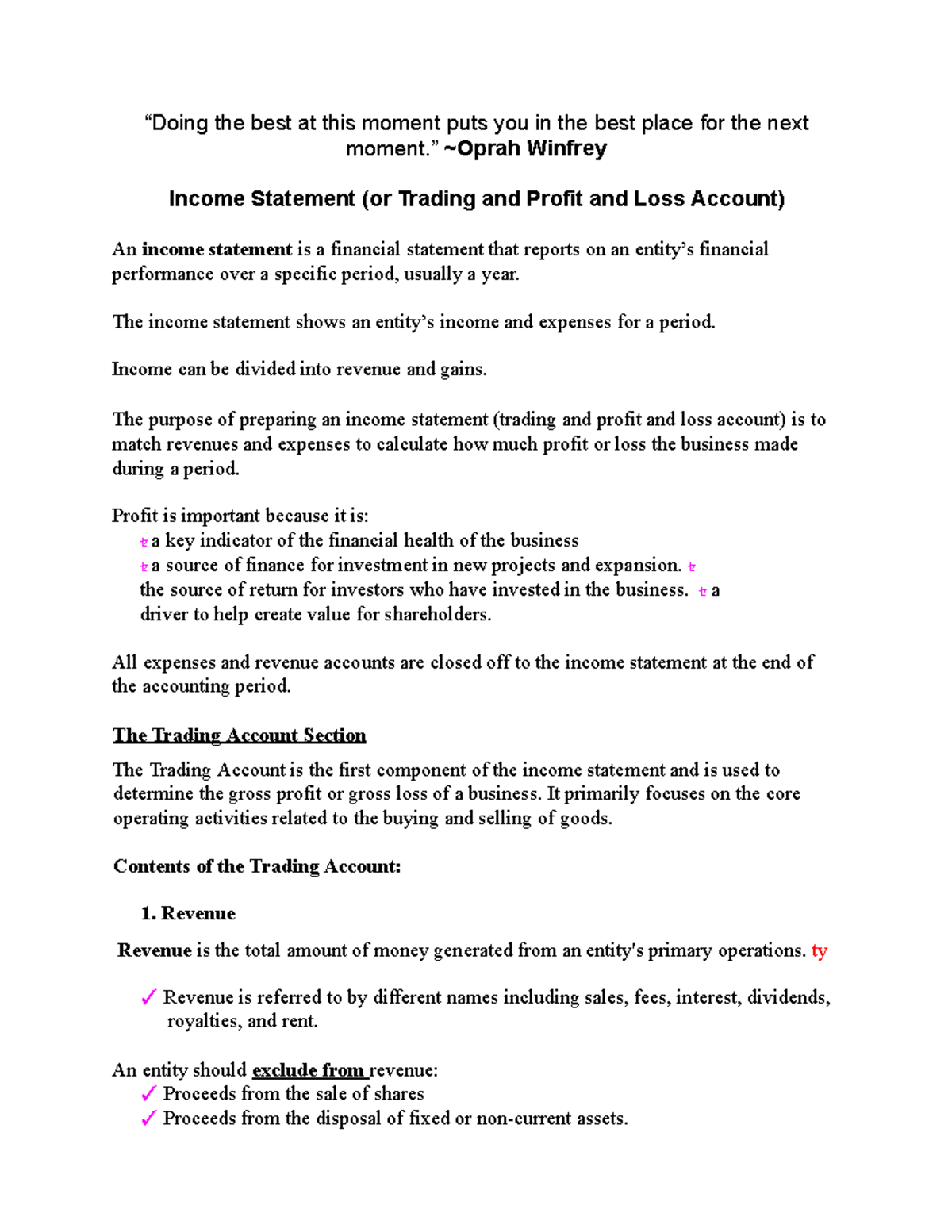 Income Statement - CSEC - “Doing the best at this moment puts you in ...