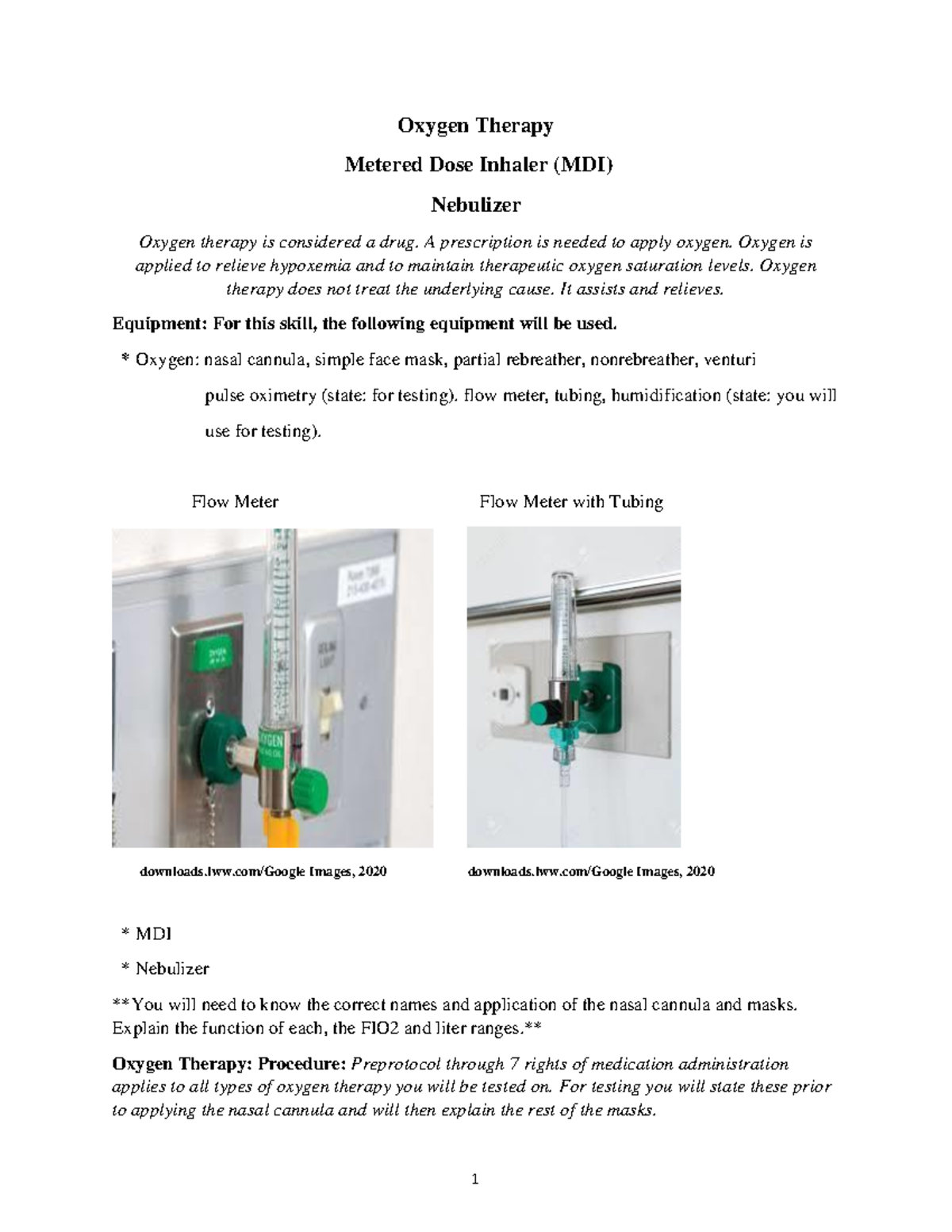 Document-Oxygen MDI Nebulizer Worksheet - Oxygen Therapy Metered Dose Inhaler (MDI) Nebulizer ...