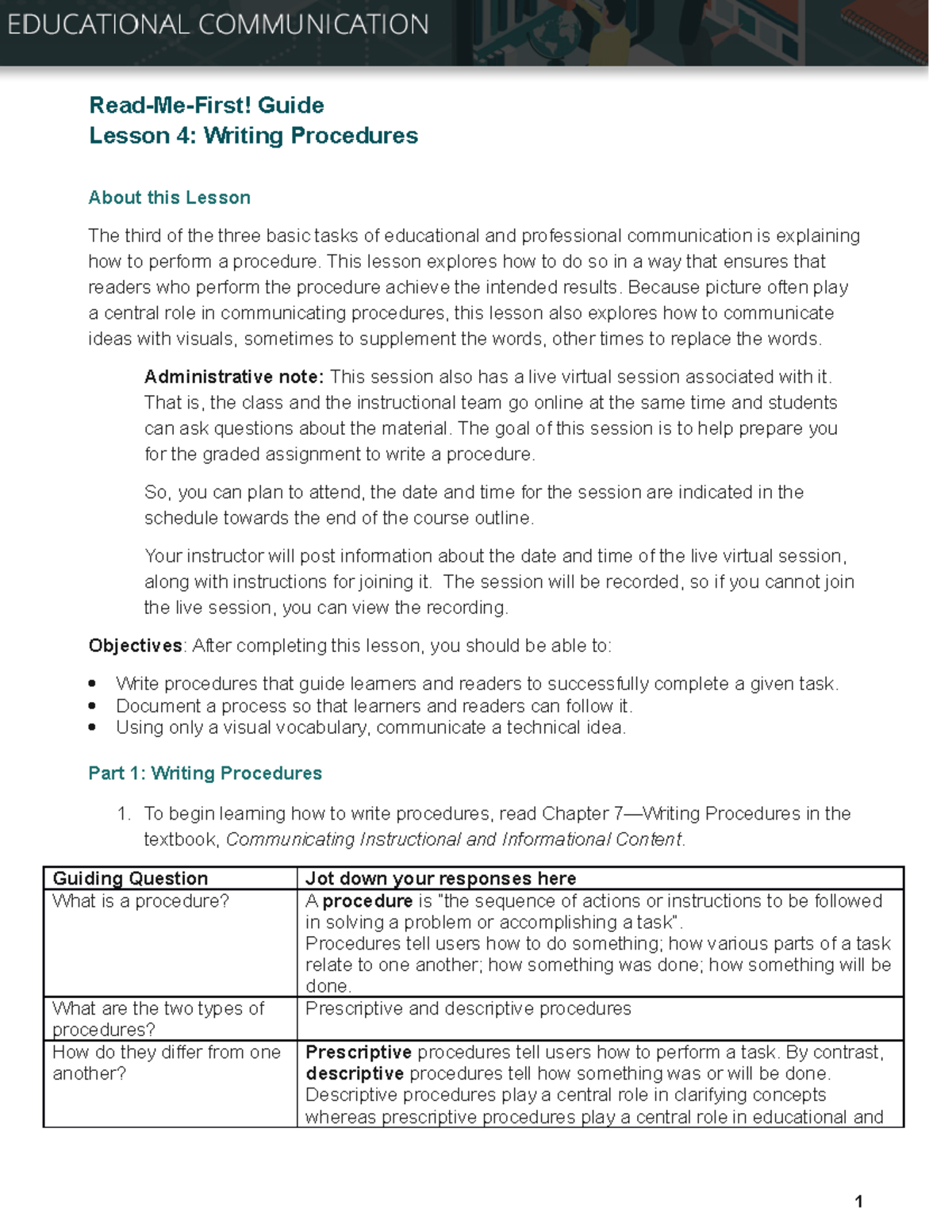 Read me first - Lesson 4 - Read-Me-First! Guide Lesson 4: Writing ...