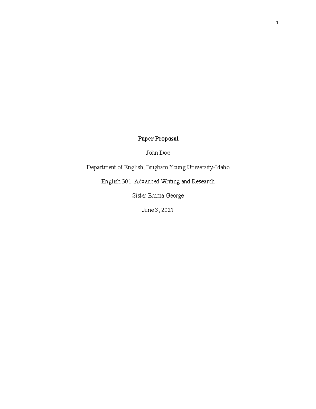 Paper Proposal APA Example - Paper Proposal John Doe Department of ...