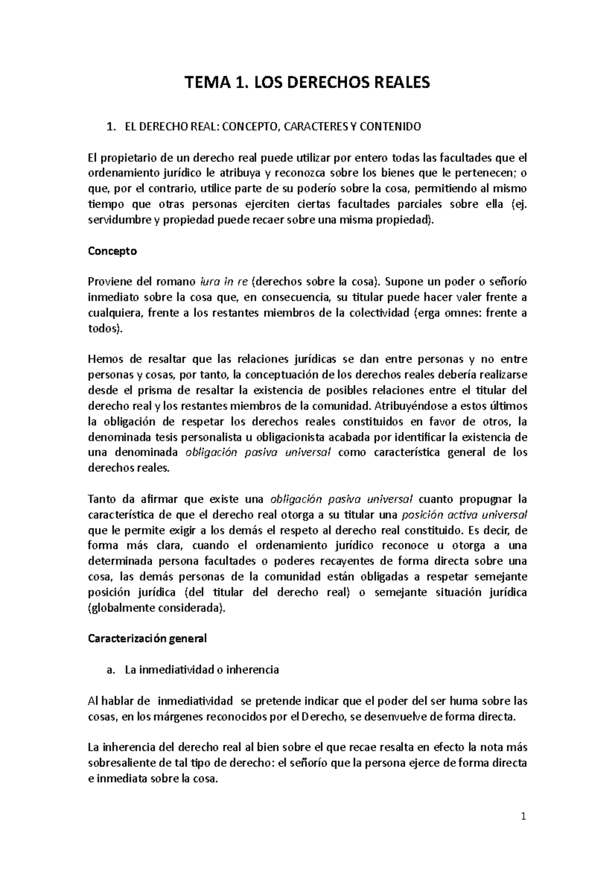 Tema 1 - tema 1 derechos reales - TEMA 1. LOS DERECHOS REALES 1. EL ...