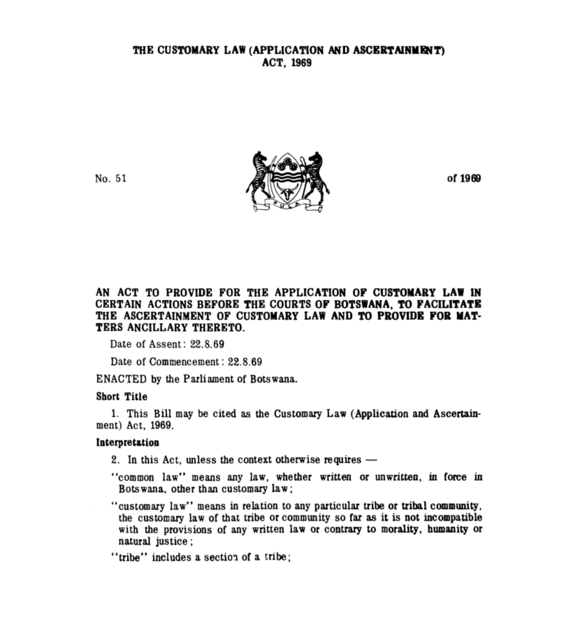 Customary LAW ( Application AND Ascertainment) ACT, 51 OF 1969 - THE ...
