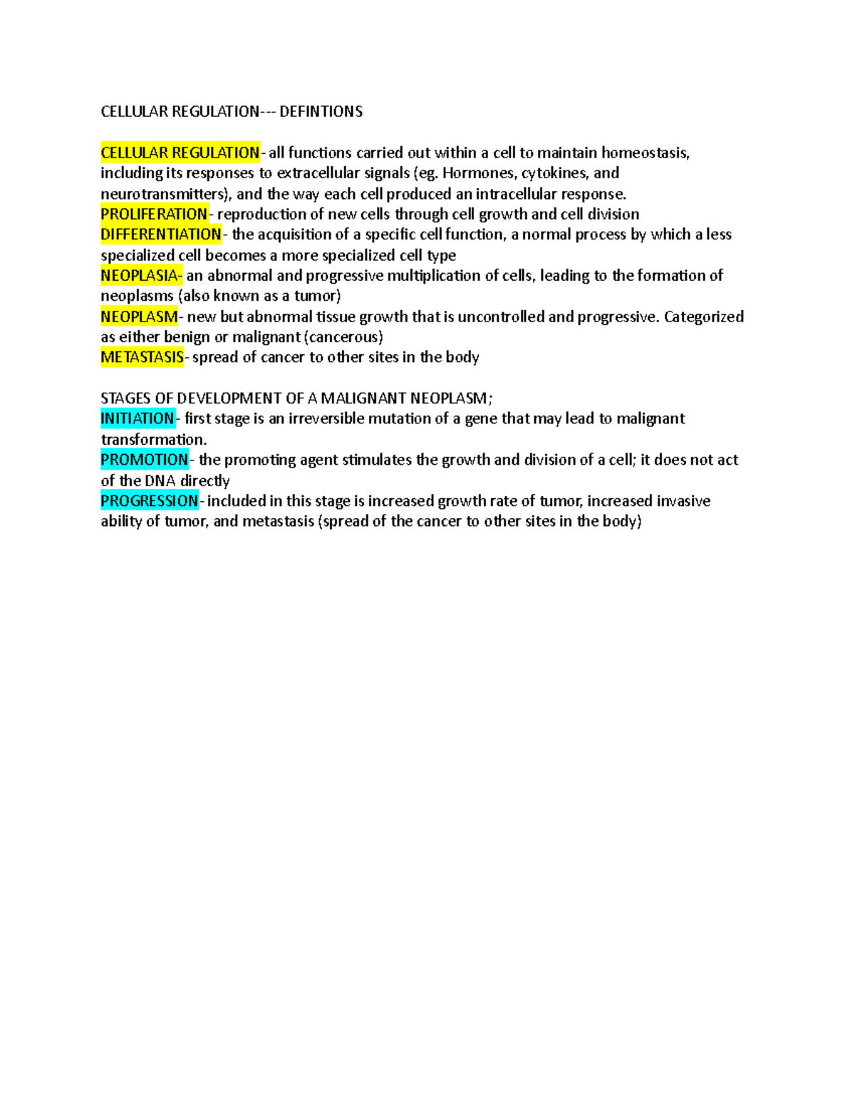 Cellular Regulation study guide - CELLULAR REGULATION- DEFINTIONS ...