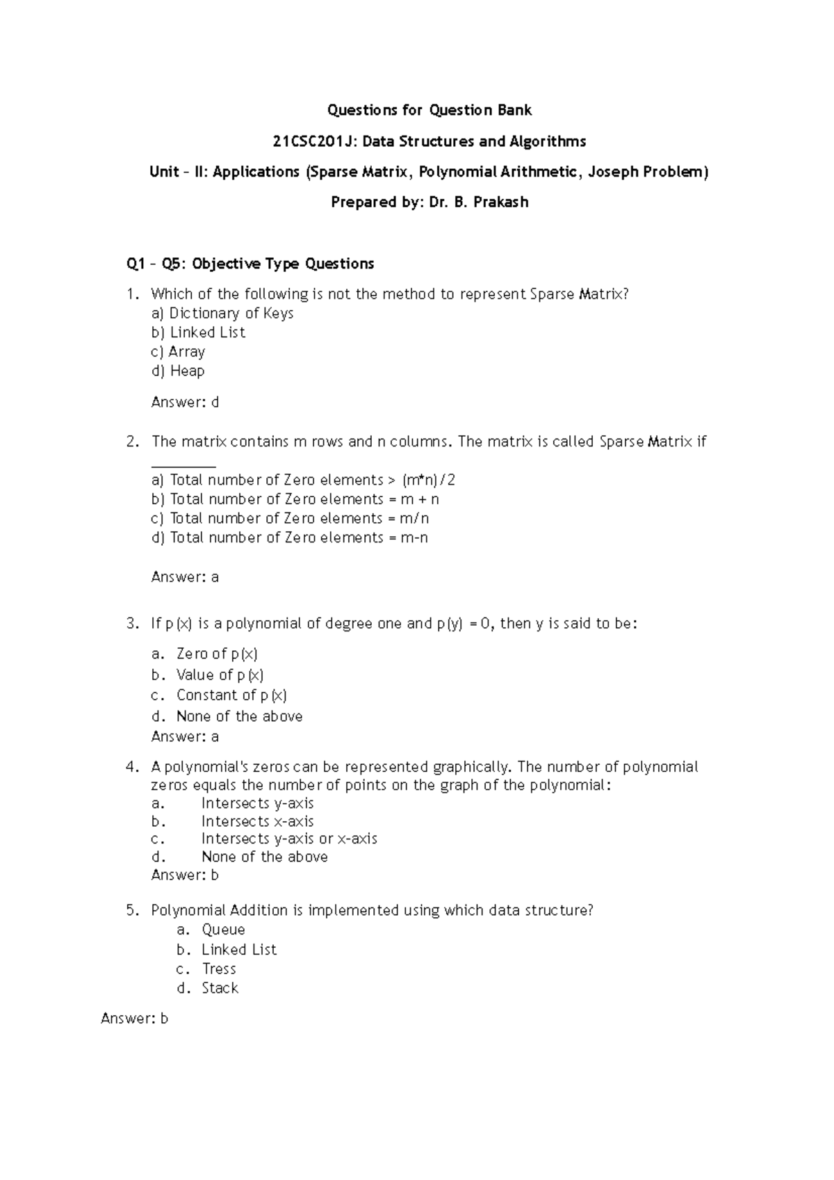 Application OF Lists QB - Questions for Question Bank 21CSC201J: Data Structures and Algorithms ...