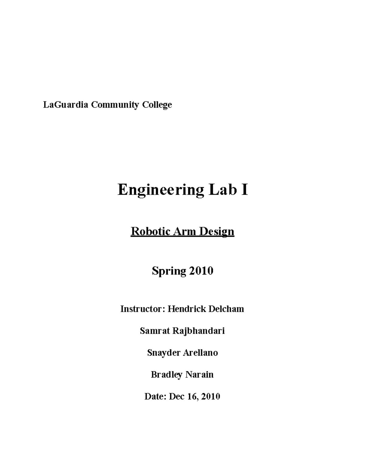 Robot Report - LaGuardia Community College Engineering Lab I Robotic ...